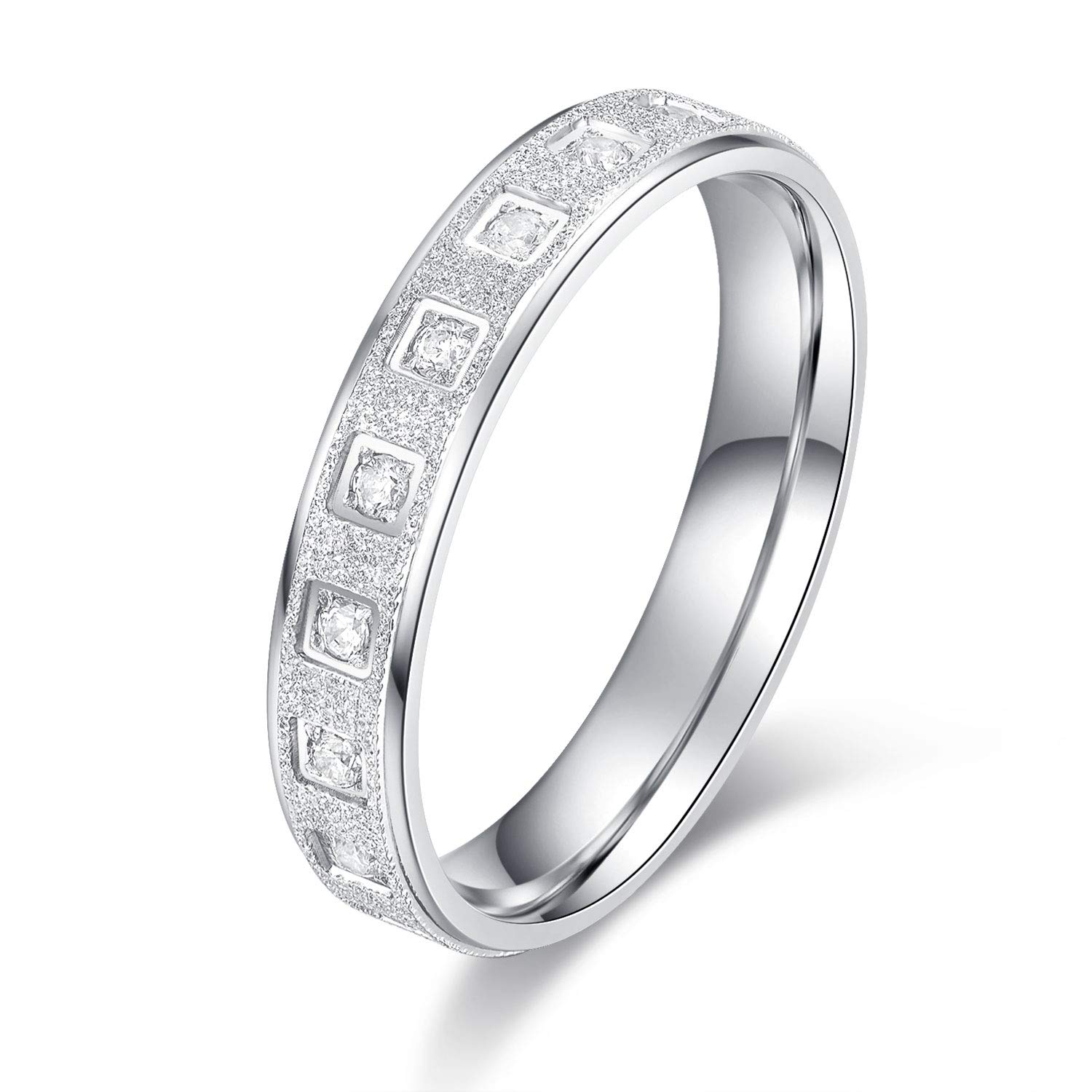 Unisex Comfort Fit Sterling Silver 4mm Simulated Diamond Full Eternity Ring Sandblasted Wedding Band (11)