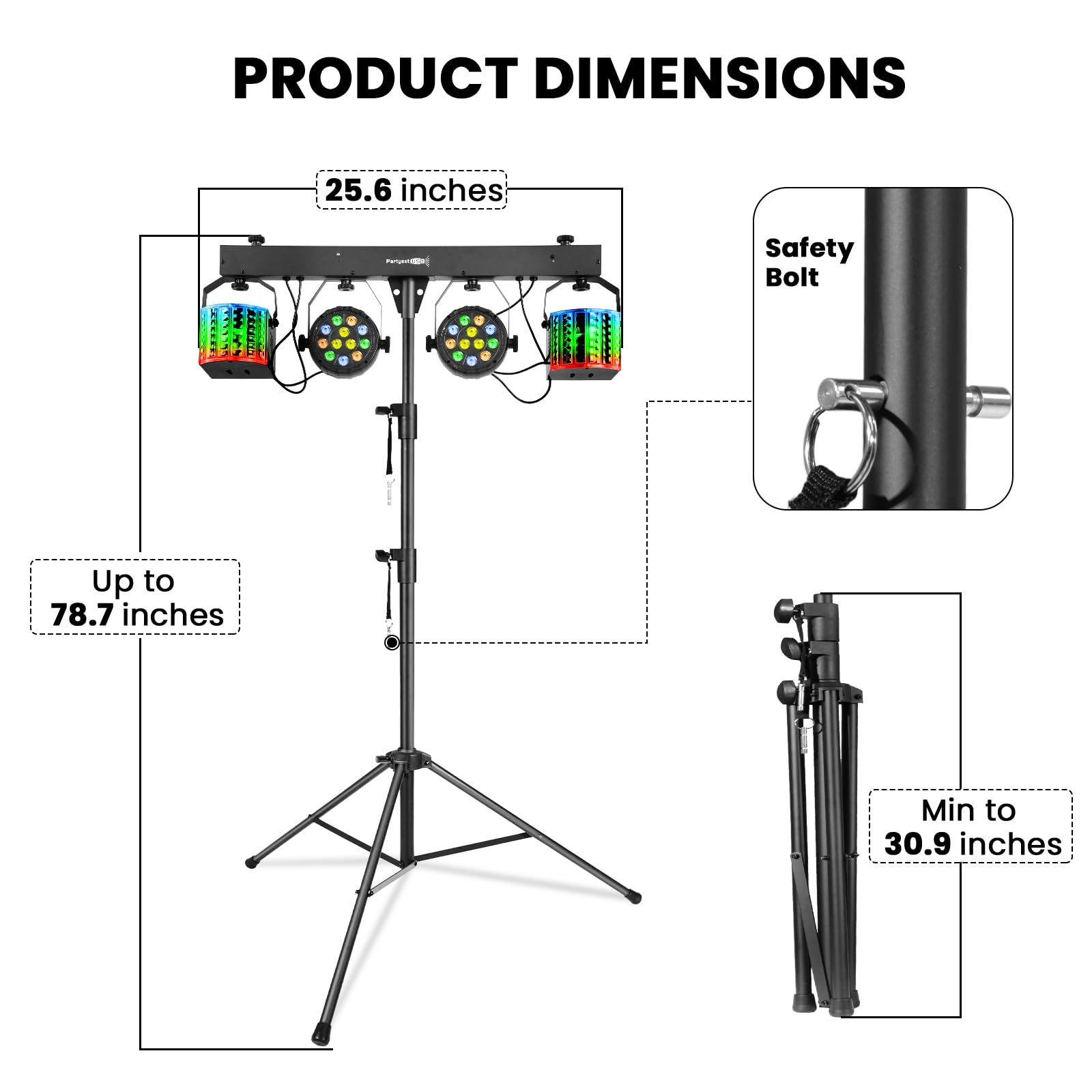 Yuusei DJ Lights with Stand, RGB Party Bar Light Set, Sound Activated Stage Lighting System, DMX and Remote Control, Portable Gig Bars Light with Stand and Bag