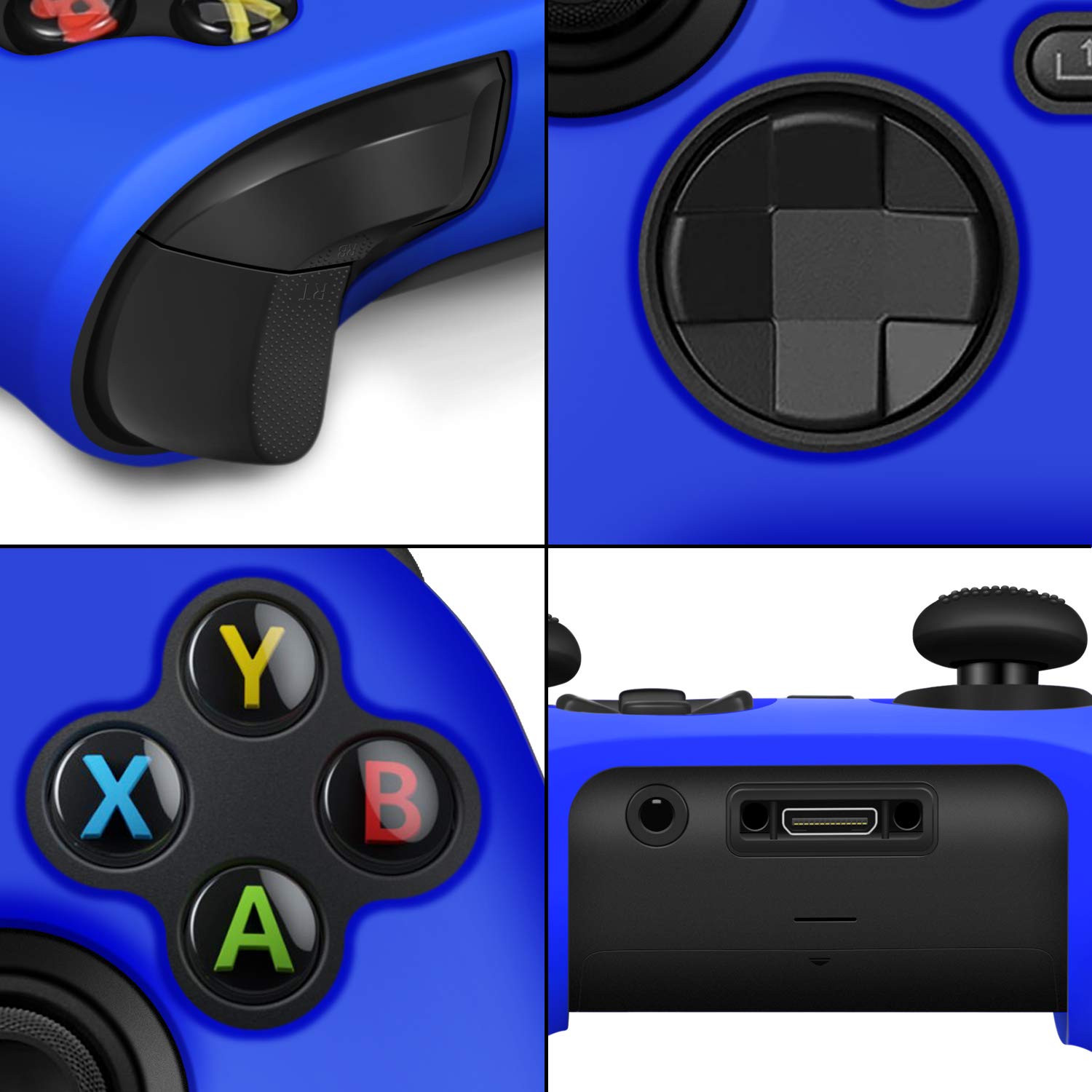 TNP Controller Cover Skin Case with Thumb Grip (4 Pack Blue+Red+Black+White) Fit for Xbox Series X S & X-Box One XS Wireless Gamepad - Soft Studded Anti-Slip Silicone Gel Rubber Stick Cap Accessories