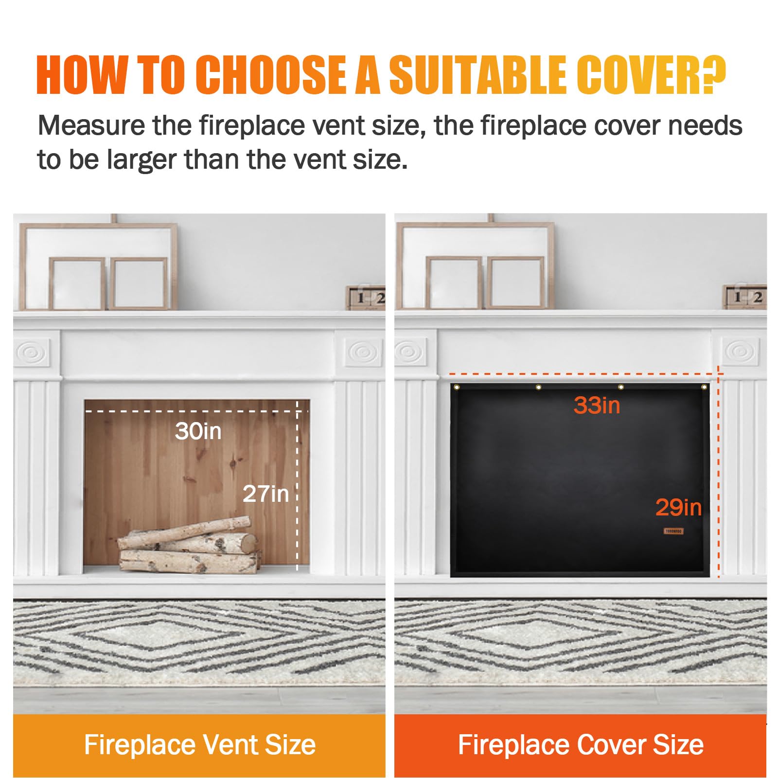 TOHONFOO Magnetic Fireplace Cover - 40 x 36 in Fireplace Screen Cover - Fireplace Draft Stopper Stops Heat Loss- Fireplace Blanket Keep Drafts Out to Save Energy