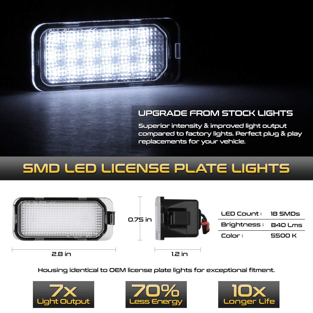 VIPMOTOZ Full LED License Plate Light Tag Lamp Assembly Replacement Pair For Ford Edge Ranger C-Max Transit Connect 150 250 350HD - 6000K Diamond White, 2-Piece Set
