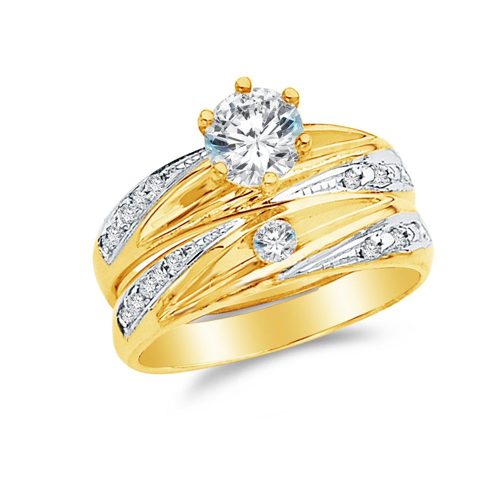 Sonia Jewels Size - 6-14k Two Toned Gold CZ Cubic Zirconia Round Engagement Wedding Bridal Ring Set (1.0ct. Center Stone)