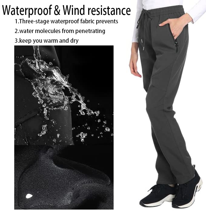 Womens Snow Ski Pants Waterproof Windproof Fleece Lined Warm Hiking Insulated Pants DarkGrey L