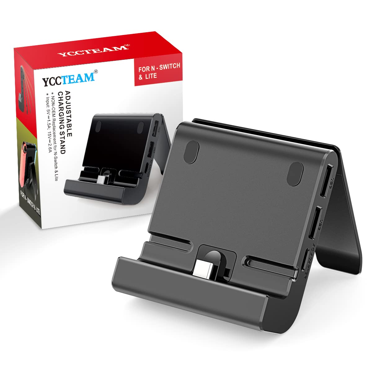 YCCTEAM Switch Dock for Switch Lite, Dual USB Playstand Adjustable Desktop Switch Stand for Switch, with 4 USB Ports,1 AC Adapter Port for Plug and Play