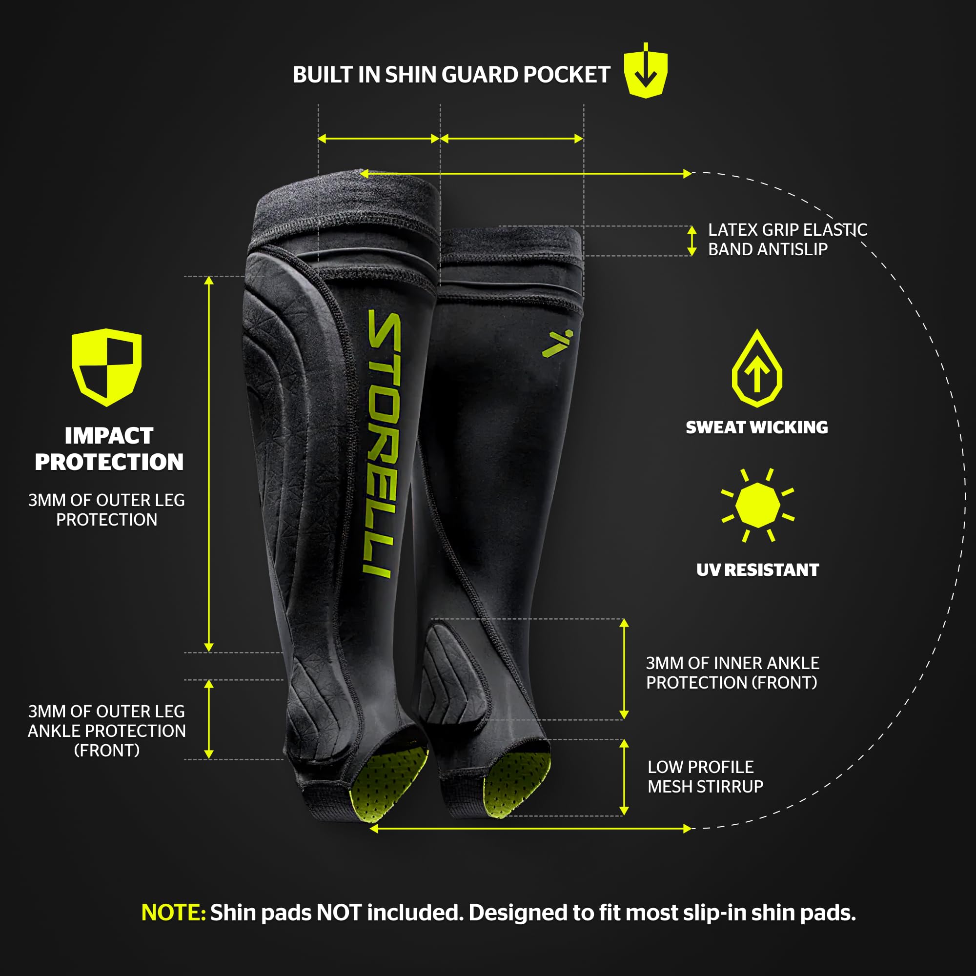 Storelli BodyShield Leg Guards, Premium Compression Shin Guard Sleeves for Soccer Players, Impact Protection, UV-Resistant, Sweat-Wicking, Unisex, 1 Pair, Black, Youth Medium