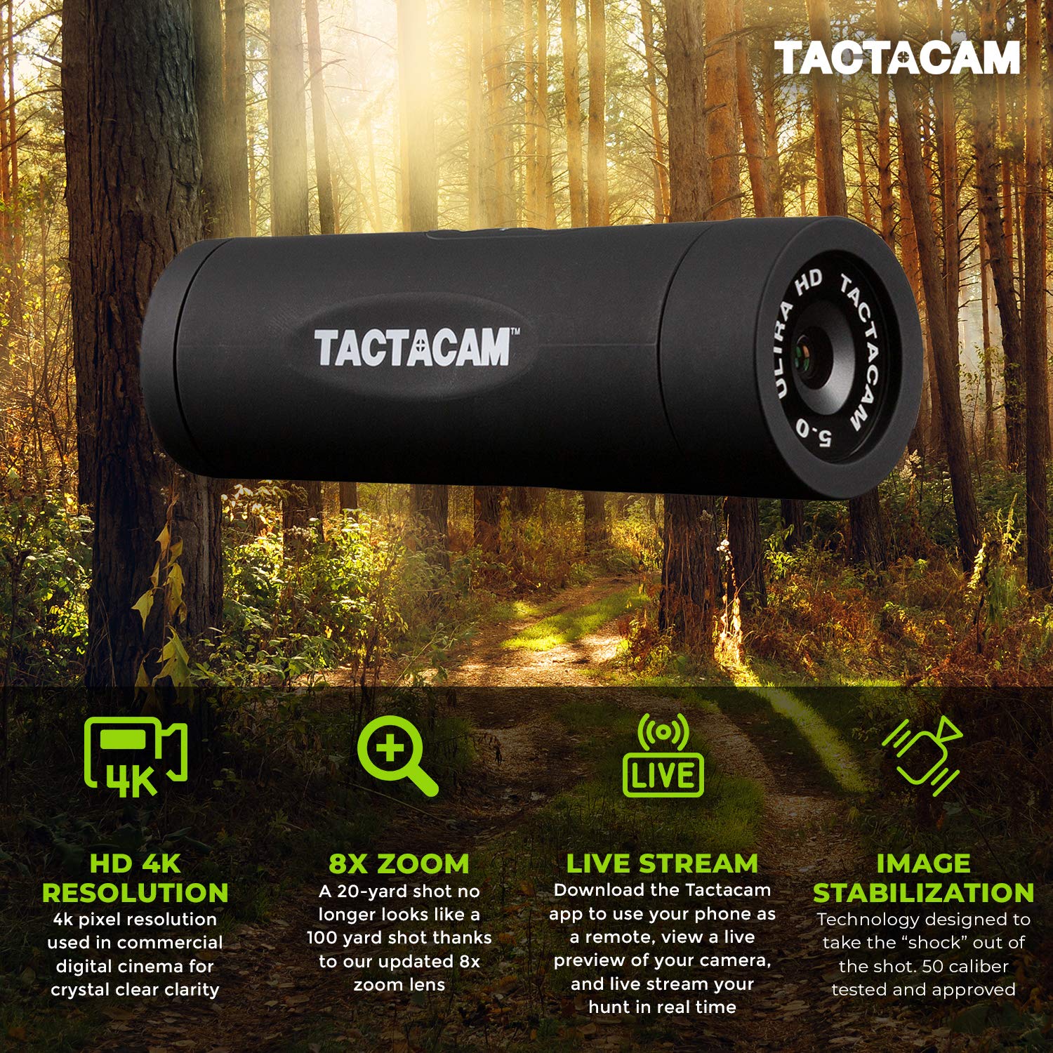 TACTACAM 5.0 Hunting Action Camera + Under Scope Rail Mount and 64GB MicroSD Card