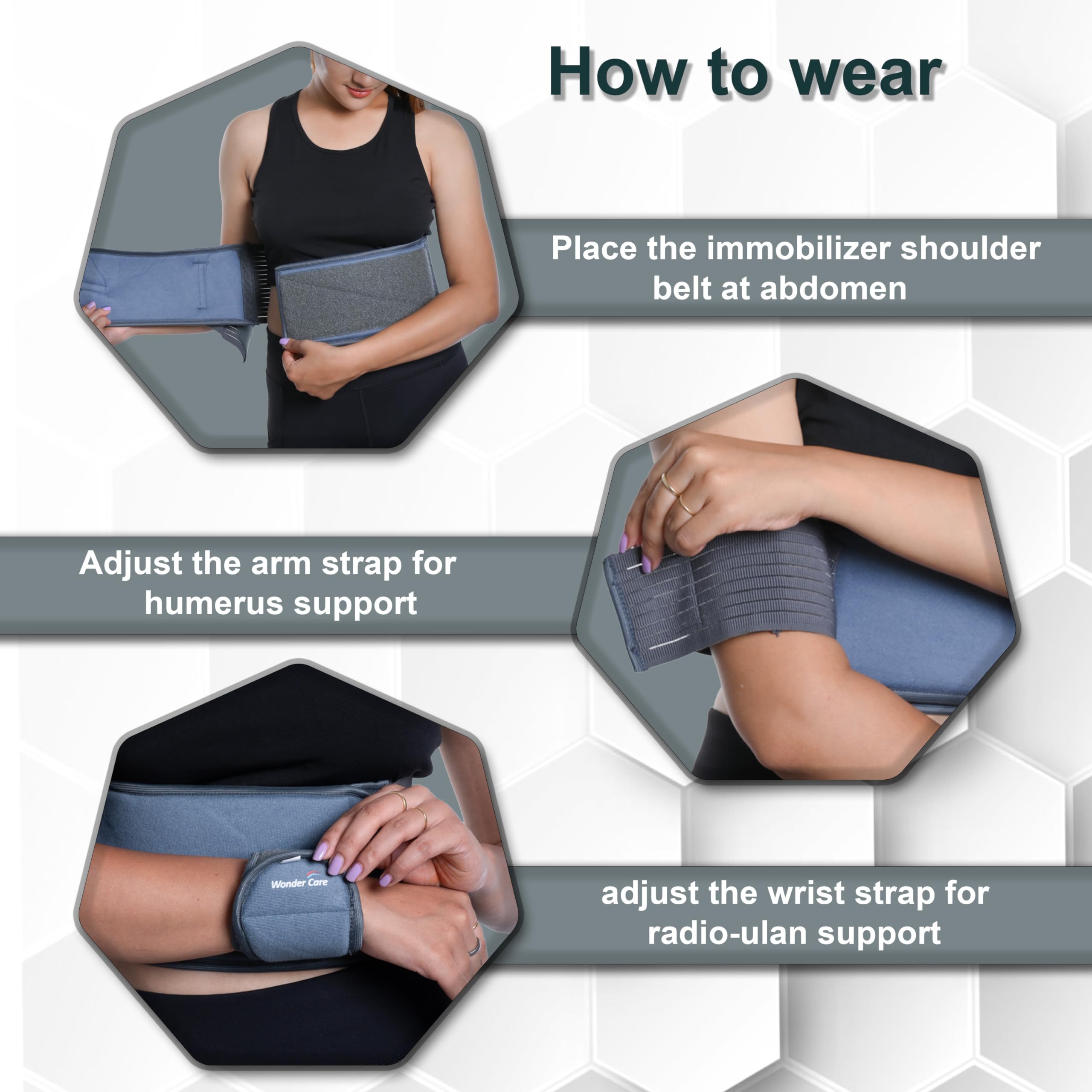Wonder Care Grey shoulder immobilizer β arm immobilizer | breathable brace elbow | immobilizer shoulder for broken fractured arms (Size-7(58"-62"))