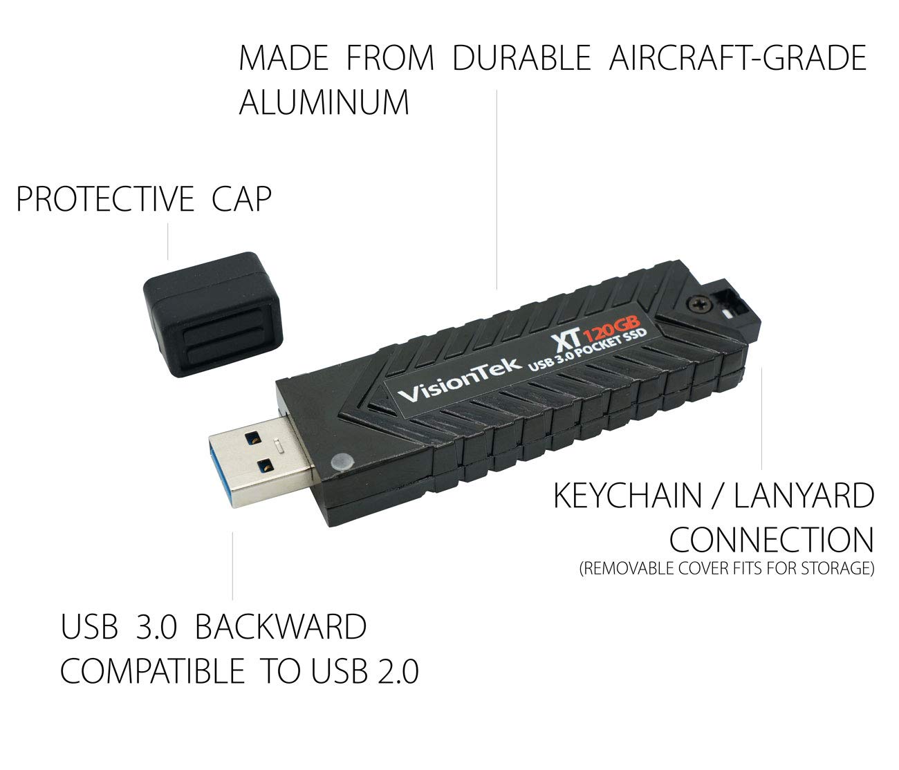VisionTek XT 500GB USB 3.0 Pocket SSD with up to 450MB/s Read & 445 MB/s Write Speeds, Bootable Drive, TLC NAND, SMI Controller, Compatible with PS3/PS4 & Xbox One S/X (901240)