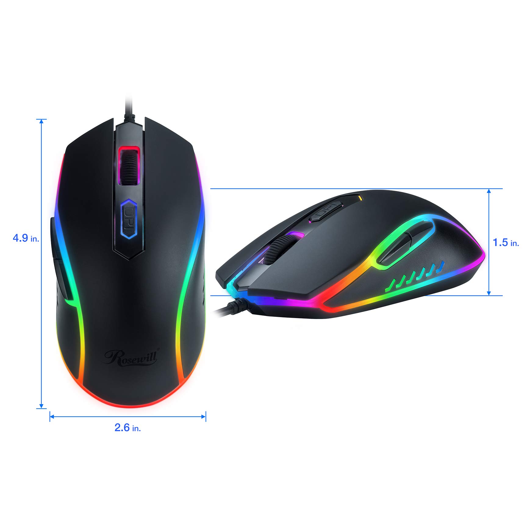 Rosewill Fusion C31 Rainbow RGB Backlit LED Gaming Mechanical Switch Feel Keyboard W/9 Lighting Effects, Adjustable 3200 DPI Gaming Mouse - PC Gamer Combo