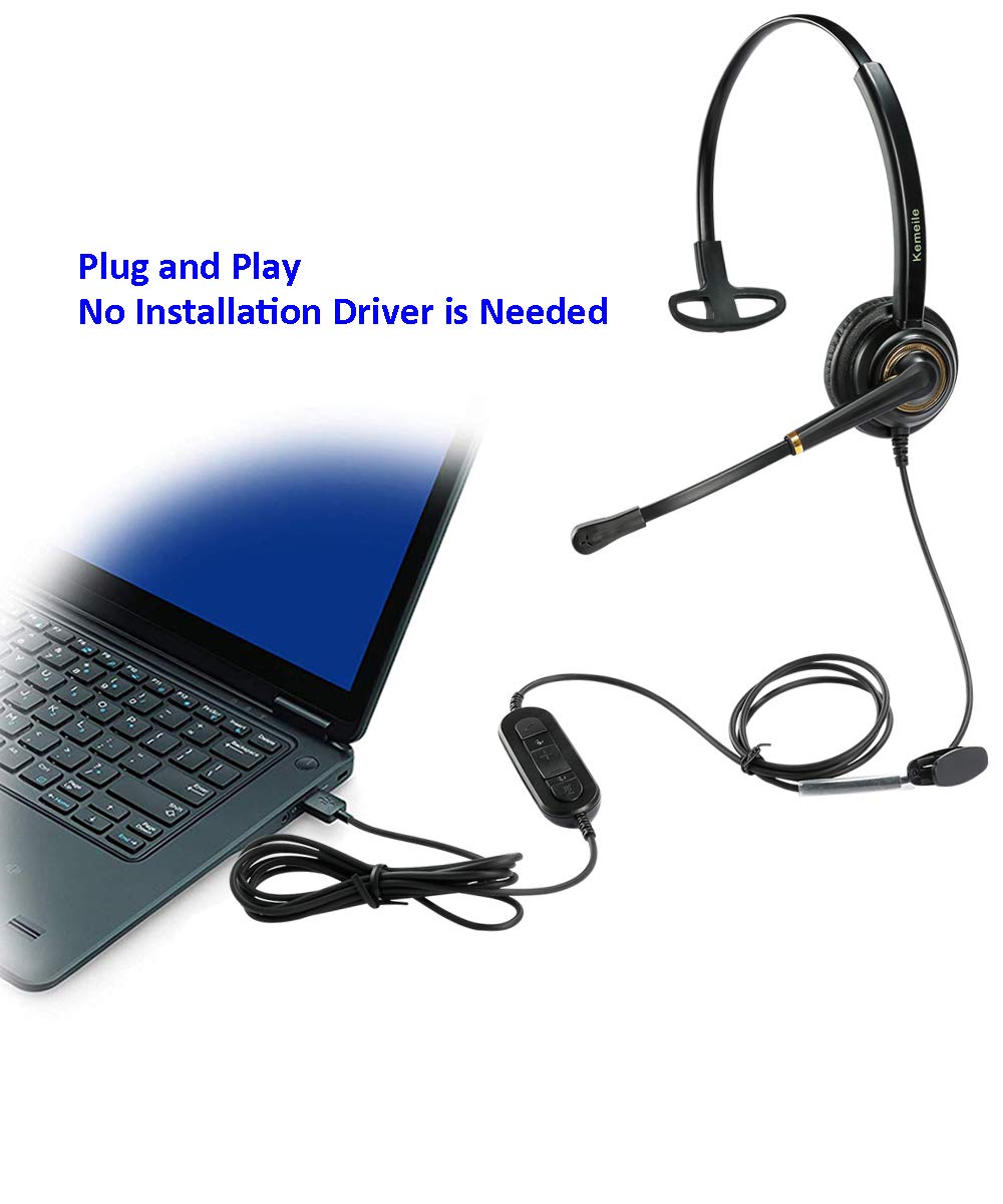 USB Headset with Microphone Noise Cancelling for PC, Computer Laptop Headphone with Mic In-Line Control for Office Softphones Teams Business Skype Zoom Conference Calls Online Course Voice Recognition