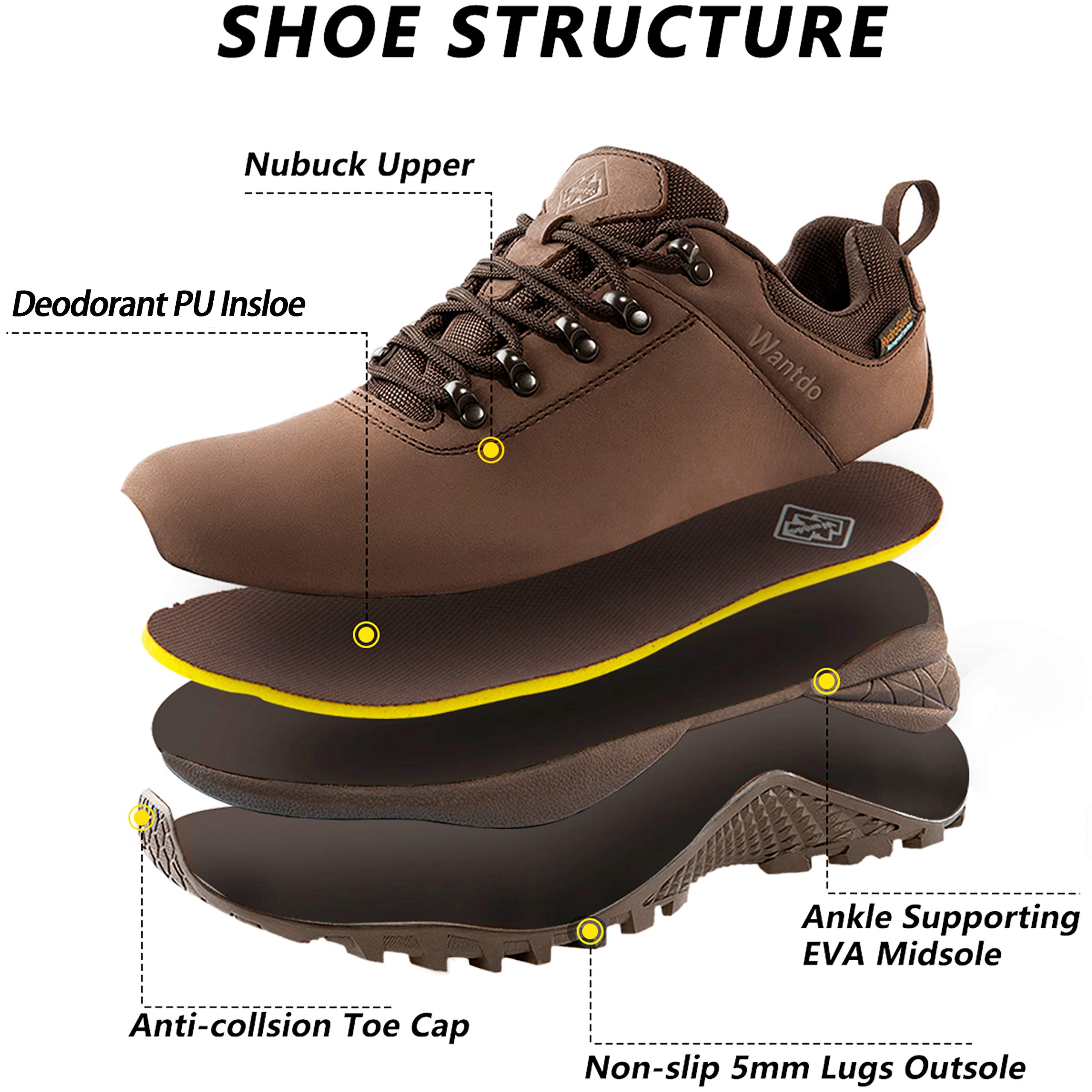wantdo Women's Work Sneaker Low Cut Hiking Boots Hydroguard Waterproof Backpacking Shoe Brown 9 M US