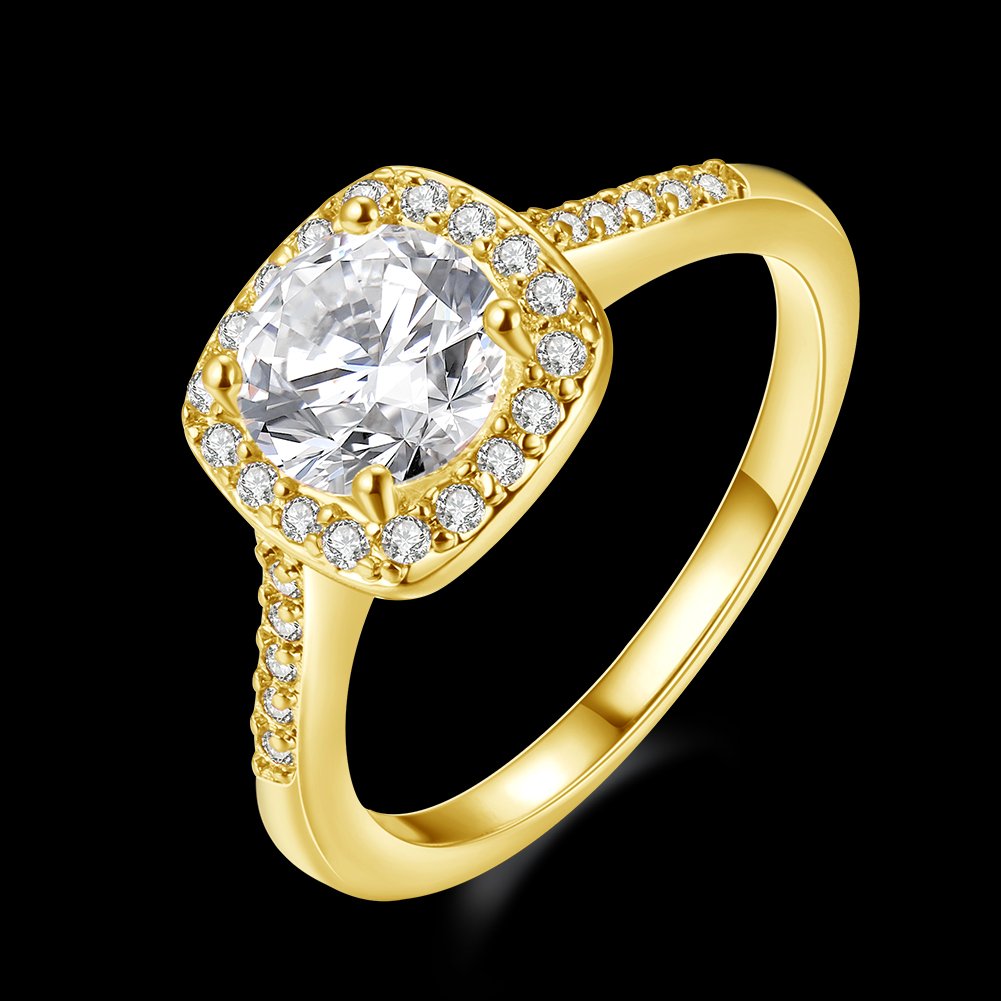 Xiaomei Clear and Exquisite 925 Sterling Silver Cube Diamond Drill Cz Diamond Engagement Bride Jewelry Ring (US Code 6, Gold)