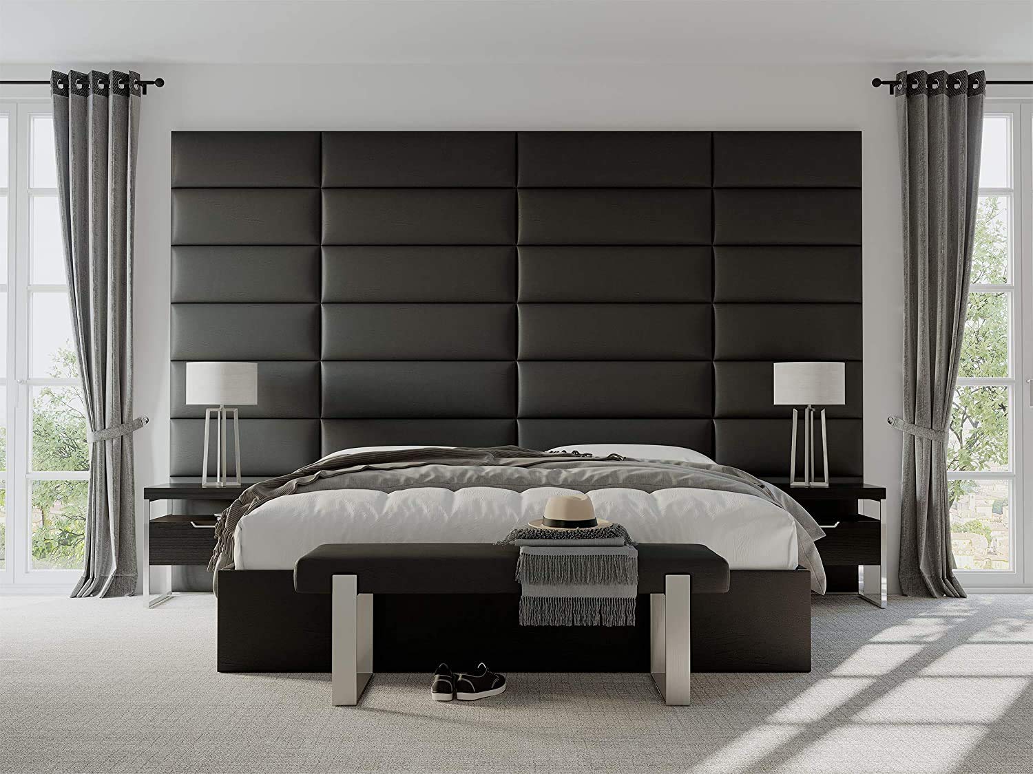 VANT Upholstered Bed Bench - Light Grey - Brushed Nickel - Contemporary Modern, Accent Bench for End of Bed, Hallway, or Entryway