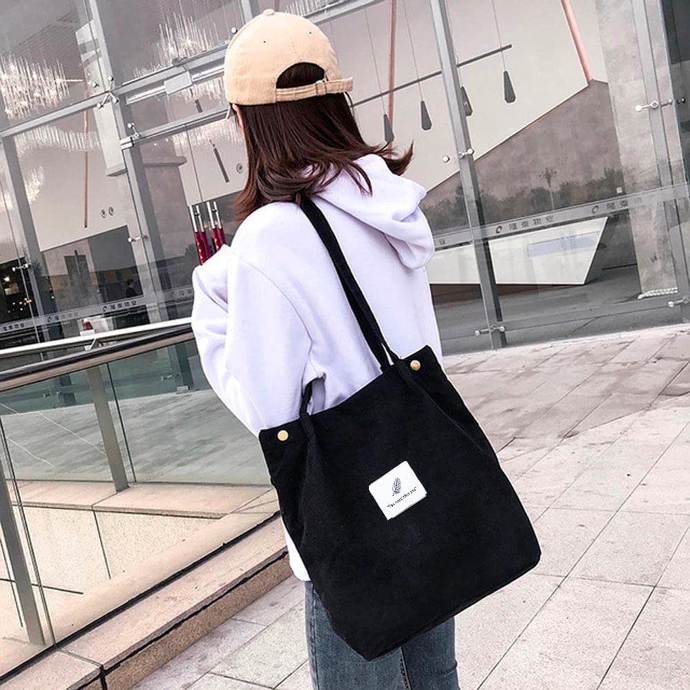 WantGor Corduroy Totes Bag Women's Shoulder Handbags Small Shopping Bag (Black)