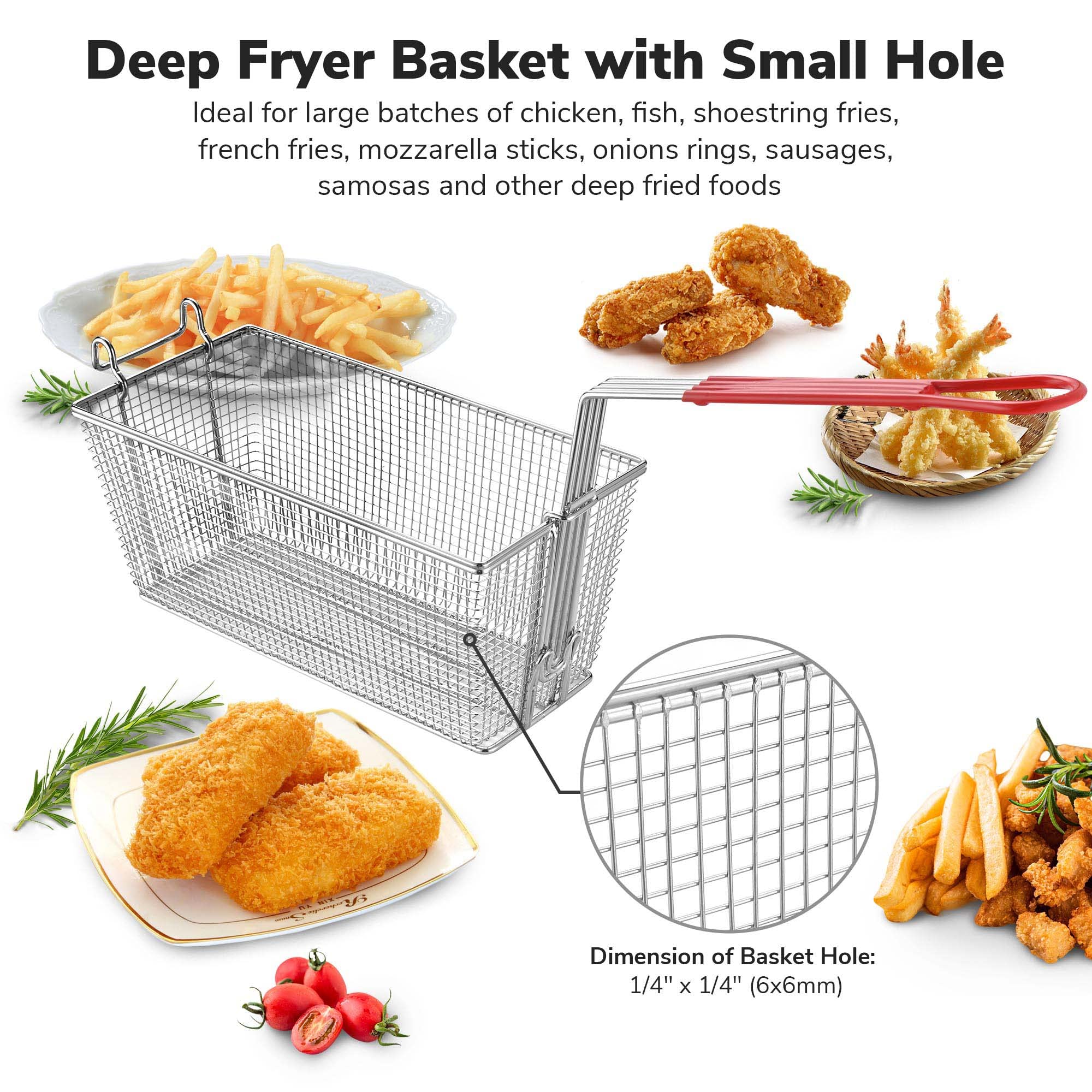 WeChef 2Pcs Deep Fryer Baskets with non-slip Handle 13" x 6 5/16" x 5 7/8" Nickel Plating Heavy Duty Construction Fryer Basket for Commercial Restaurant Roadside Stall Red