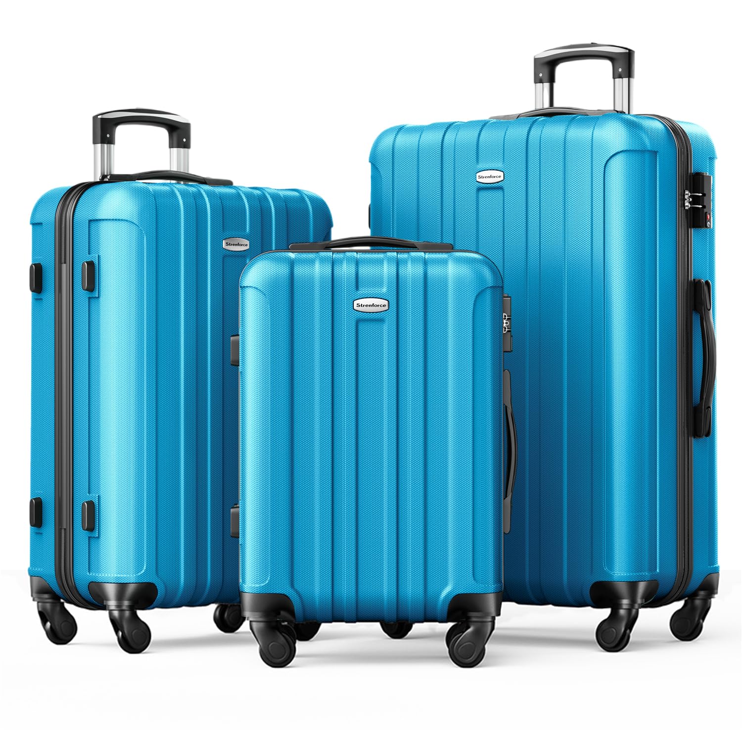 Strenforce 3-Piece (20/24/28)" Suitcase Set Spinner Wheels ABS Lightweight Luggage Sets with TSA Lock, lake blue