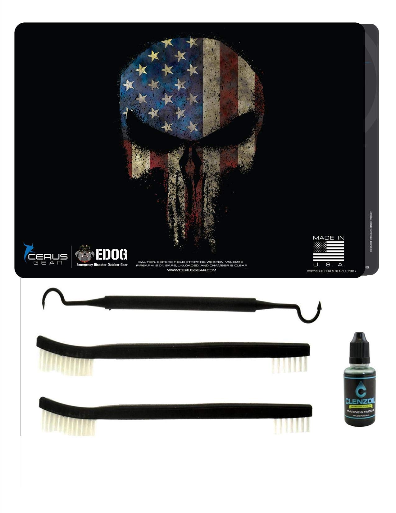 The Reaper Angel of Death 5 PC EDOG Cerus Gear Heavy Duty Pistol Cleaning 12x17 Padded Gun-Work Surface Protector Mat Solvent & Oil Resistant & 3 PC Cleaning Essentials & Clenzoil, Made in The USA
