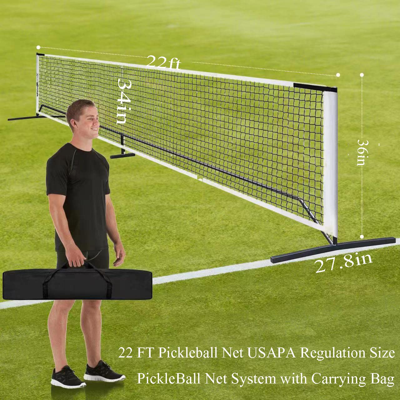 Uiexer Portable Pickleball Net Set, Pickleball Net System with with Steady Metal Frame and Regulation Size Strong PE Net Including Carrying Bag