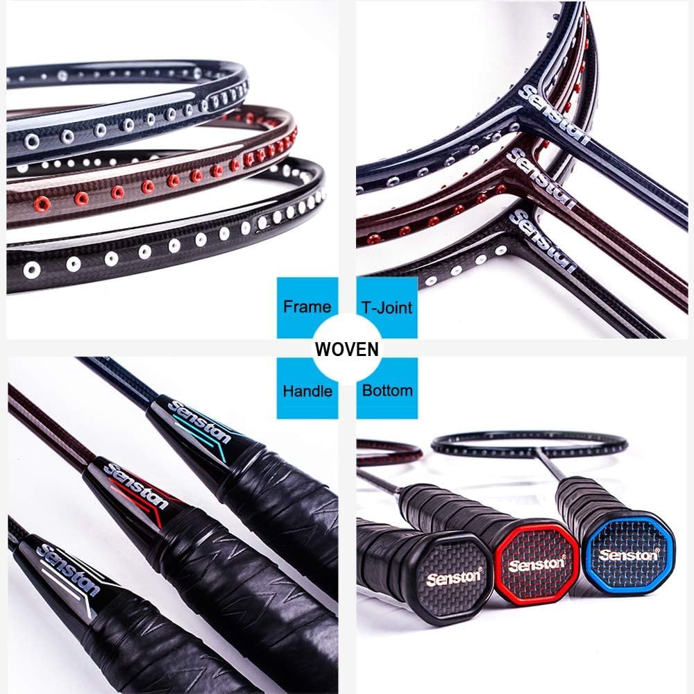 Senston Professional Woven Badminton Racket 100% Full Carbon-Fiber High-Grade Badminton Racquet Including Grip Racket Cover Red Color