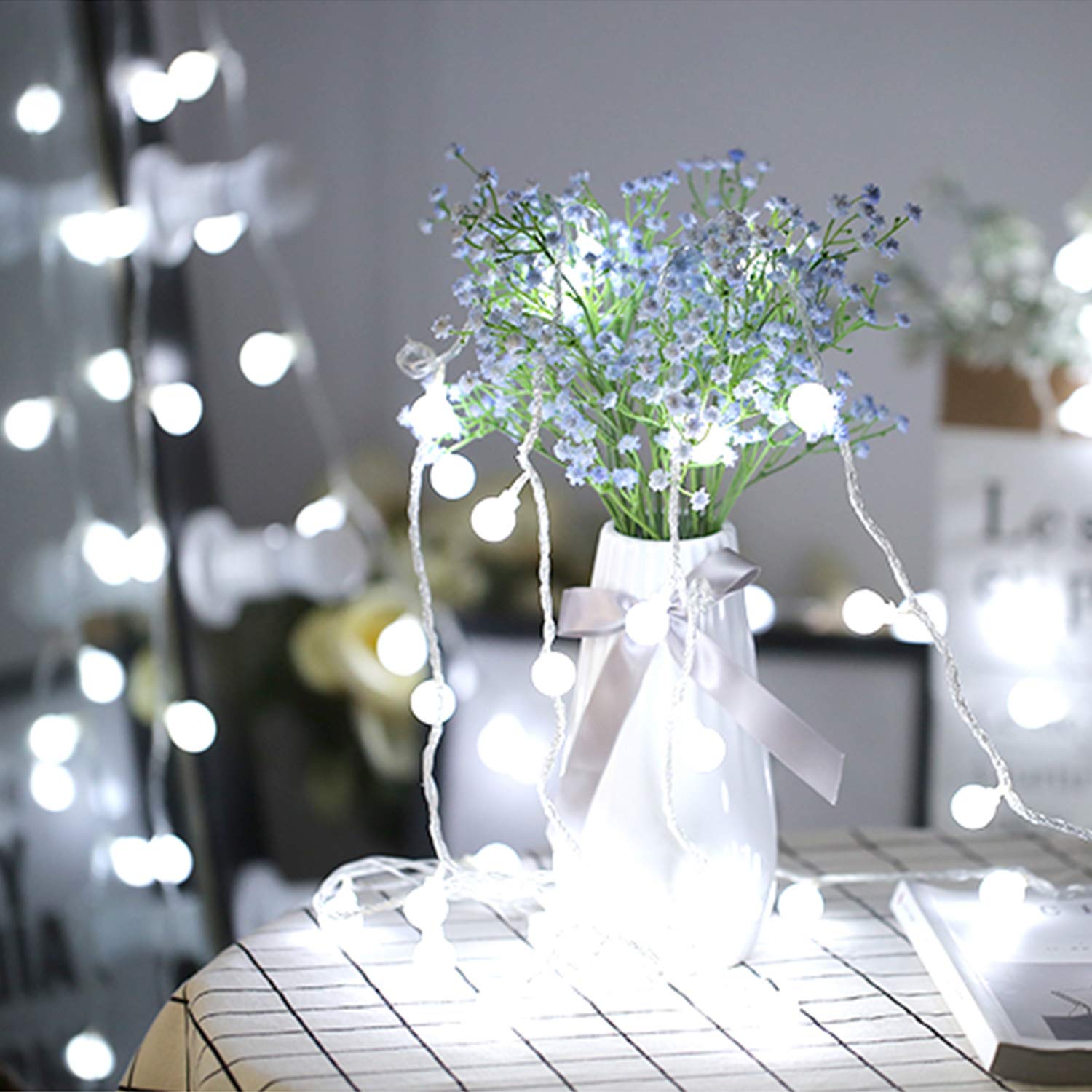 ZOUTOG Battery Operated String Lights, 33ft/10m 100 LED Bulb Warm White Outdoor String Lights with Remote Controller, Decorative Timer Globe Fairy Light for Christmas/Wedding/Party Indoor and Outdoor