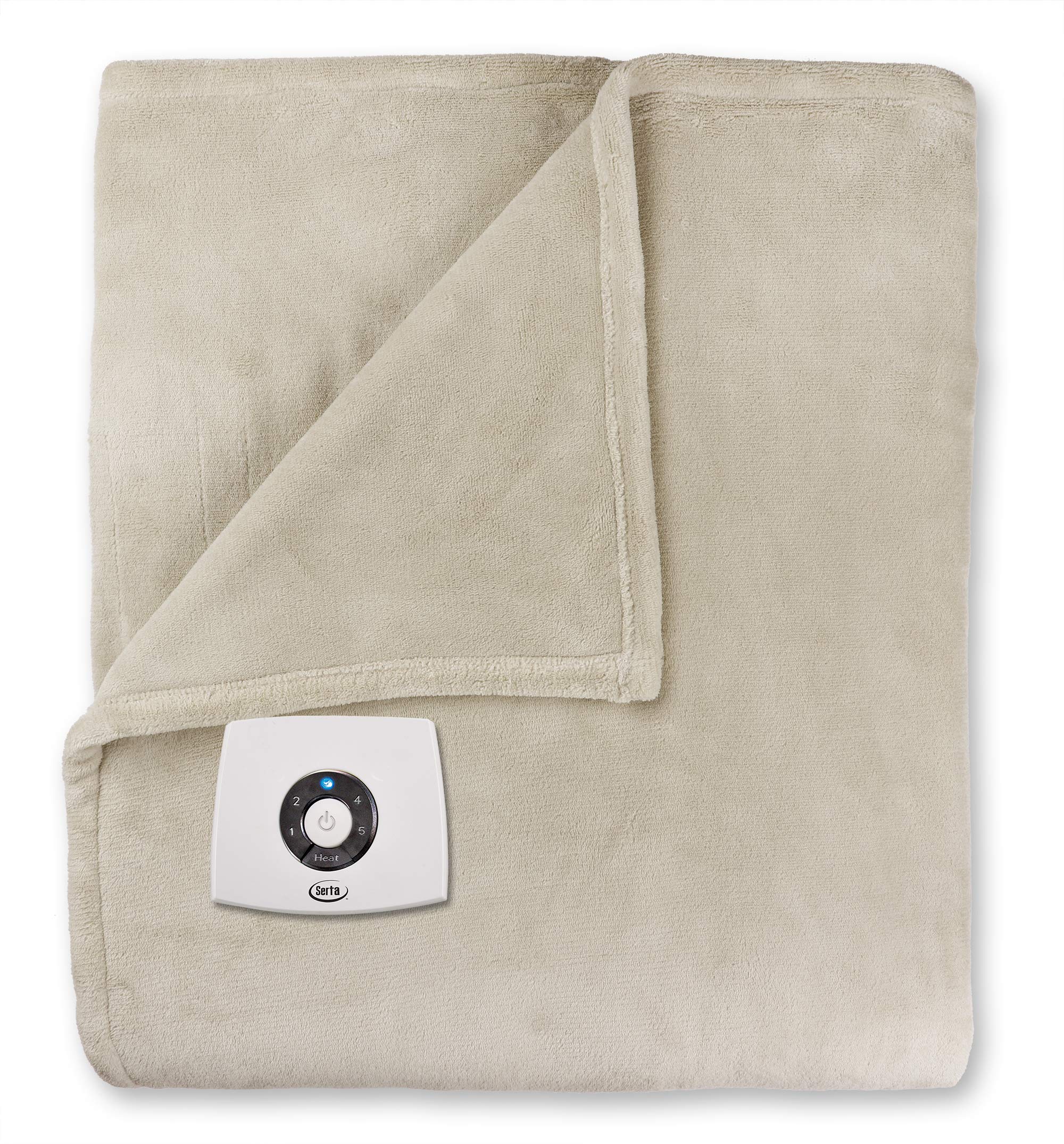 Serta | Super Soft Microplush Electric Warming Blanket with 5 Heat Settings, Auto-Shut Off & Overheat Protection, Queen, Sand