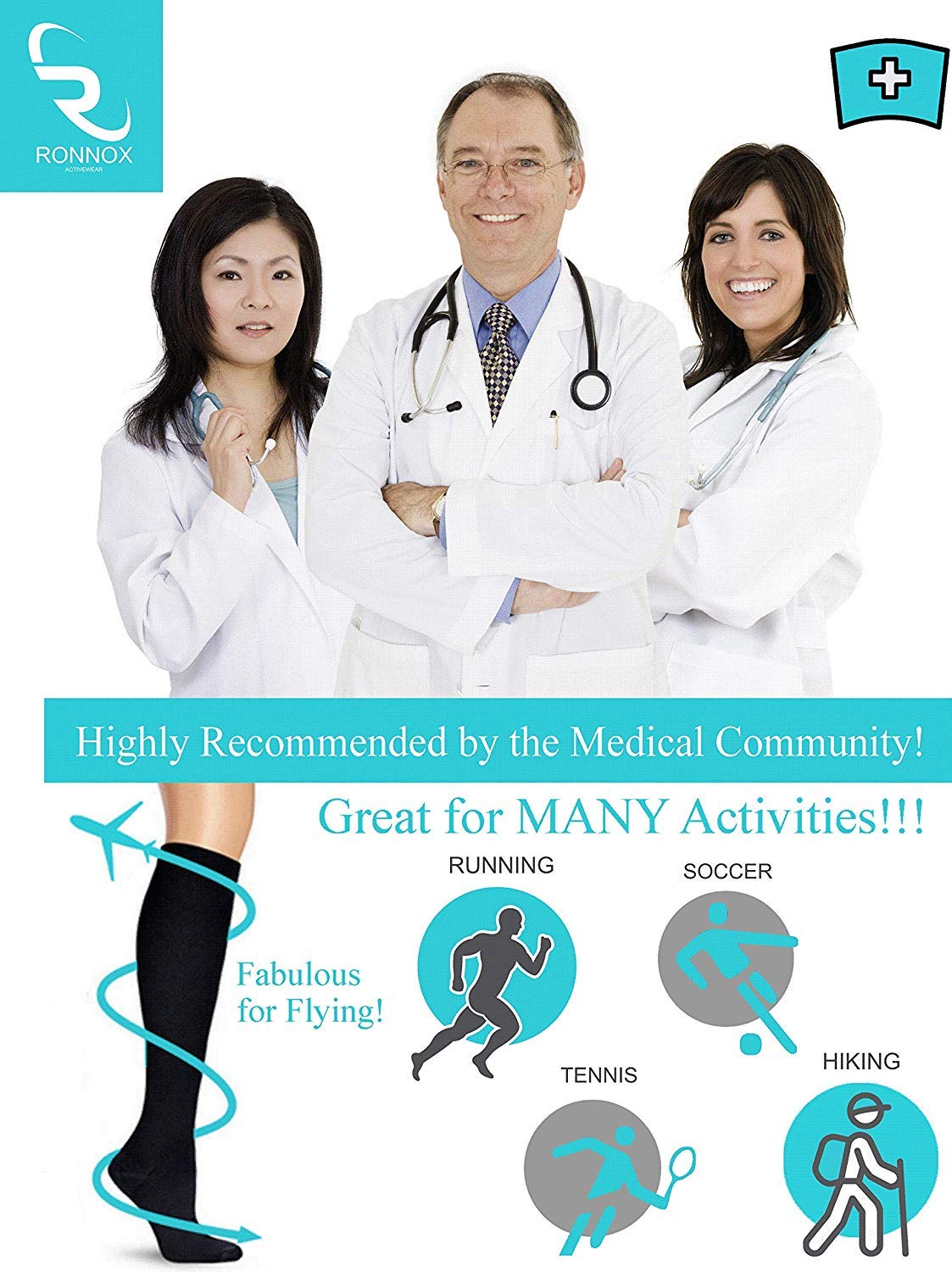 RONNOX Compression Socks for Men & Women Colorful Patterned Knee High Socks (16-20 mmHg / 12-14 mmHg) 3-Pairs CP01-D-2