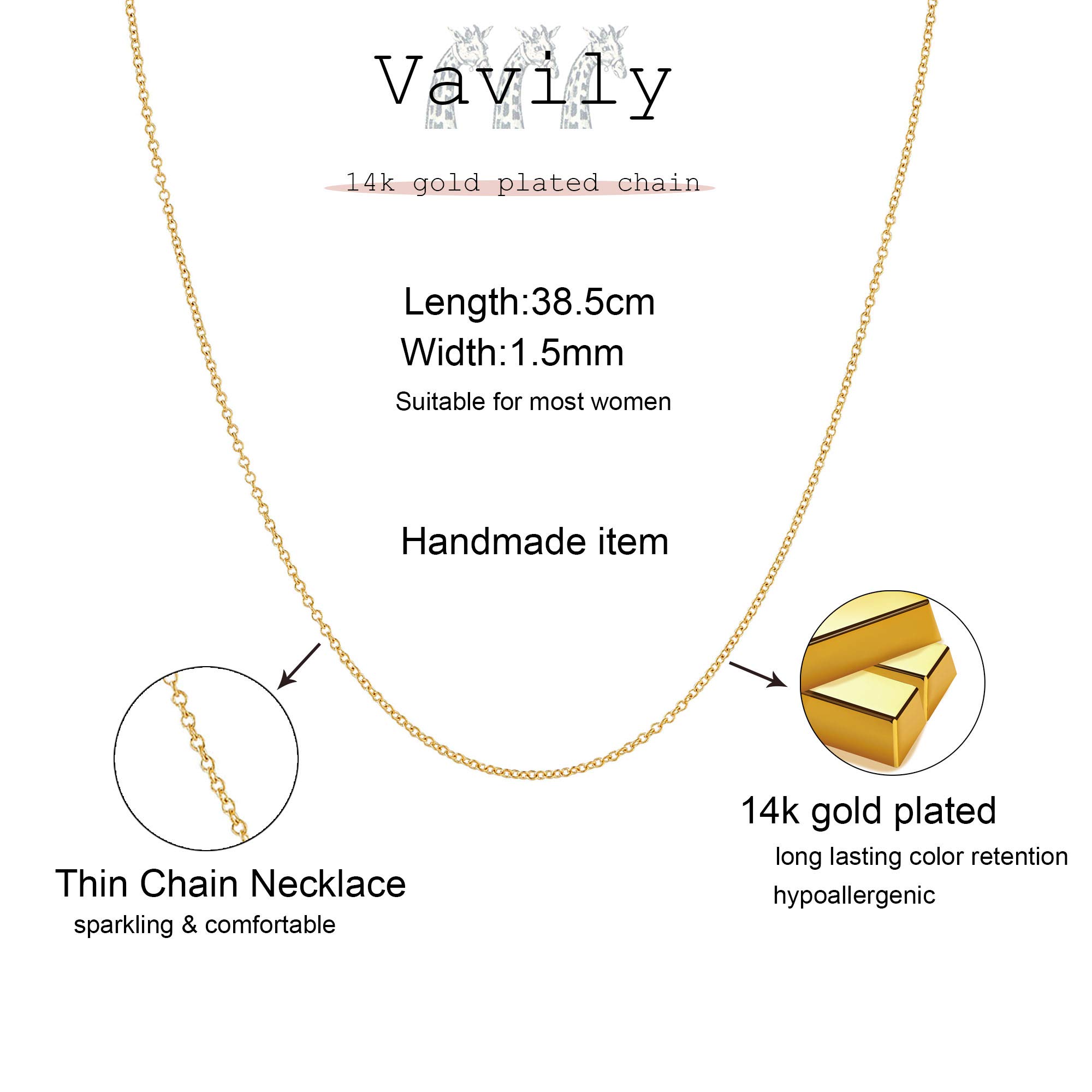 Vavily Dainty Thin Chain Choker Necklace for Women 14k Plated Gold Minimalist Short Chain Necklaces Jewelry Gift