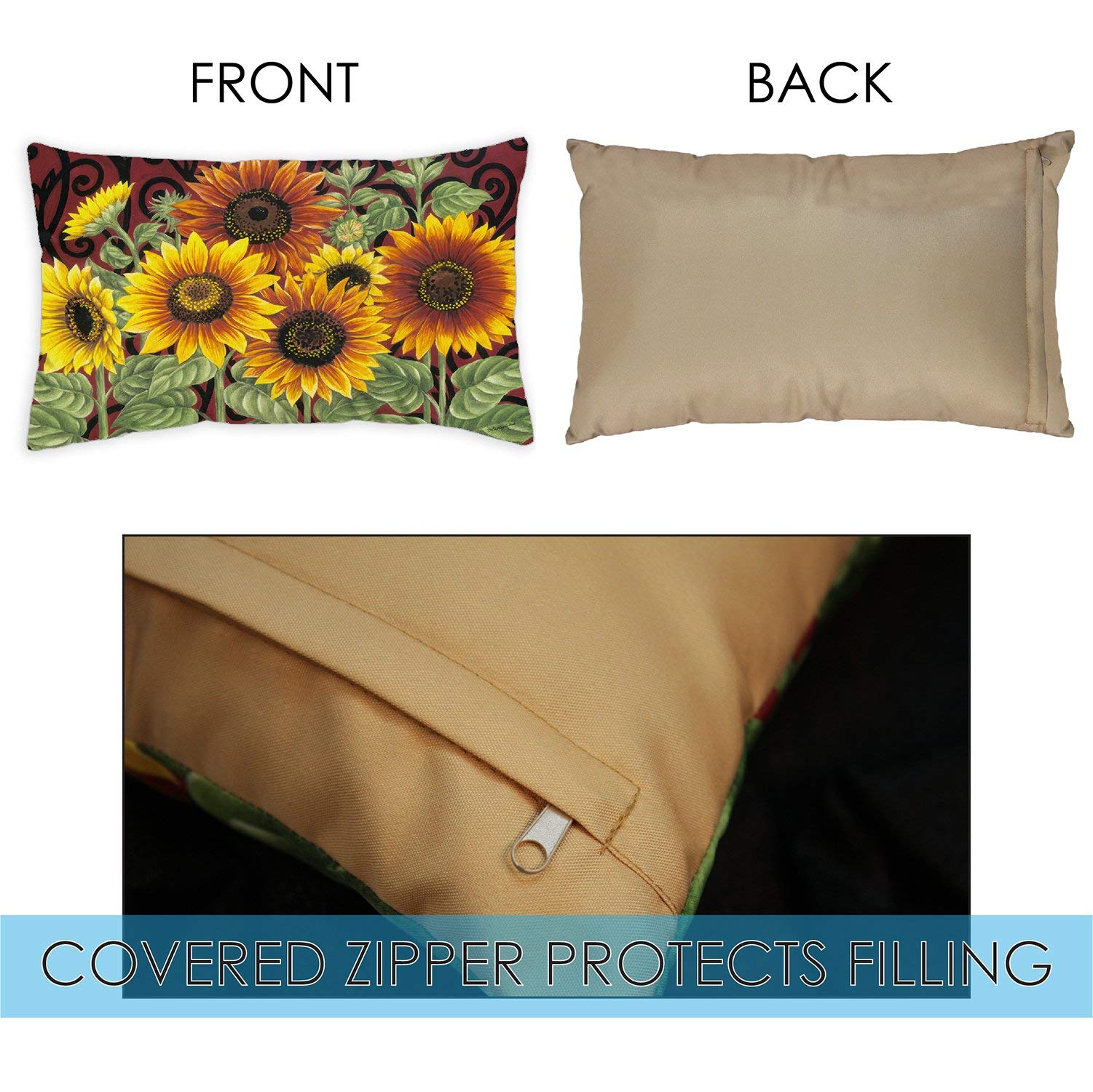Toland Home Garden Sunflower Medley, 12 x 19 Inch Indoor Pillow, Pillow Case Only (2-Pack) 2 Count