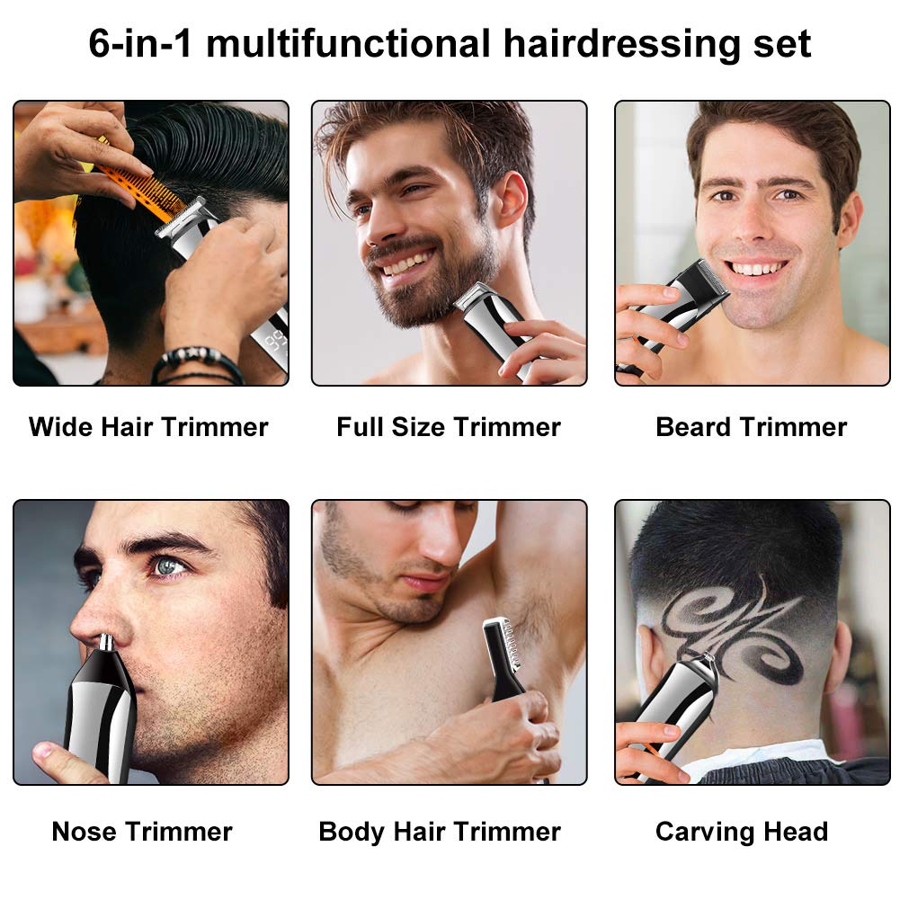 SURKER Beard Trimmer for Men Hair Clippers Body Mustache Nose Hair Groomer Cordless Precision Trimmer 6 in 1 Grooming Kit Waterproof USB Rechargeable