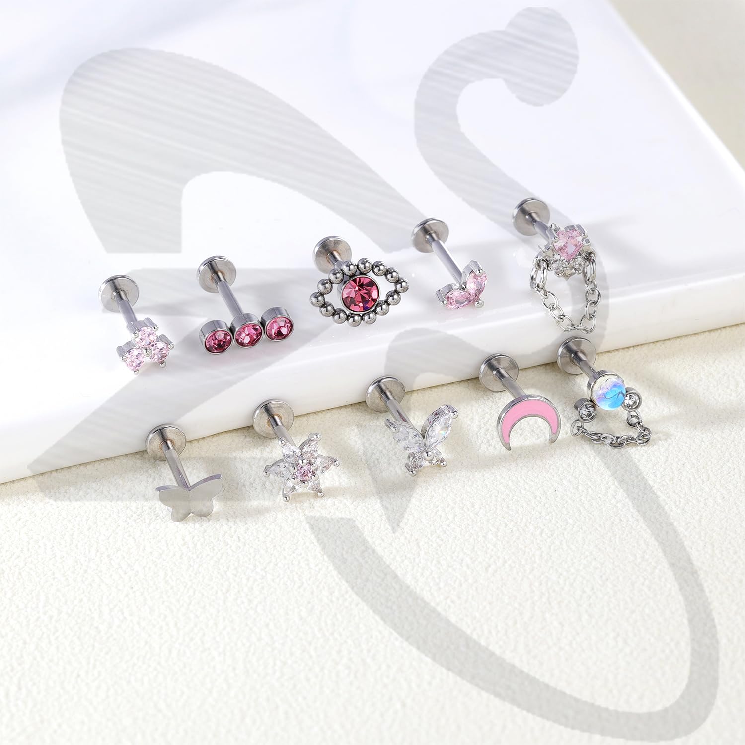ZS 16G Stainless Steel Flat Back Earrings Stud Threadless Tragus Cartilage Lip Medusa Piercing Jewelry for Women Men (D,L:6mm)