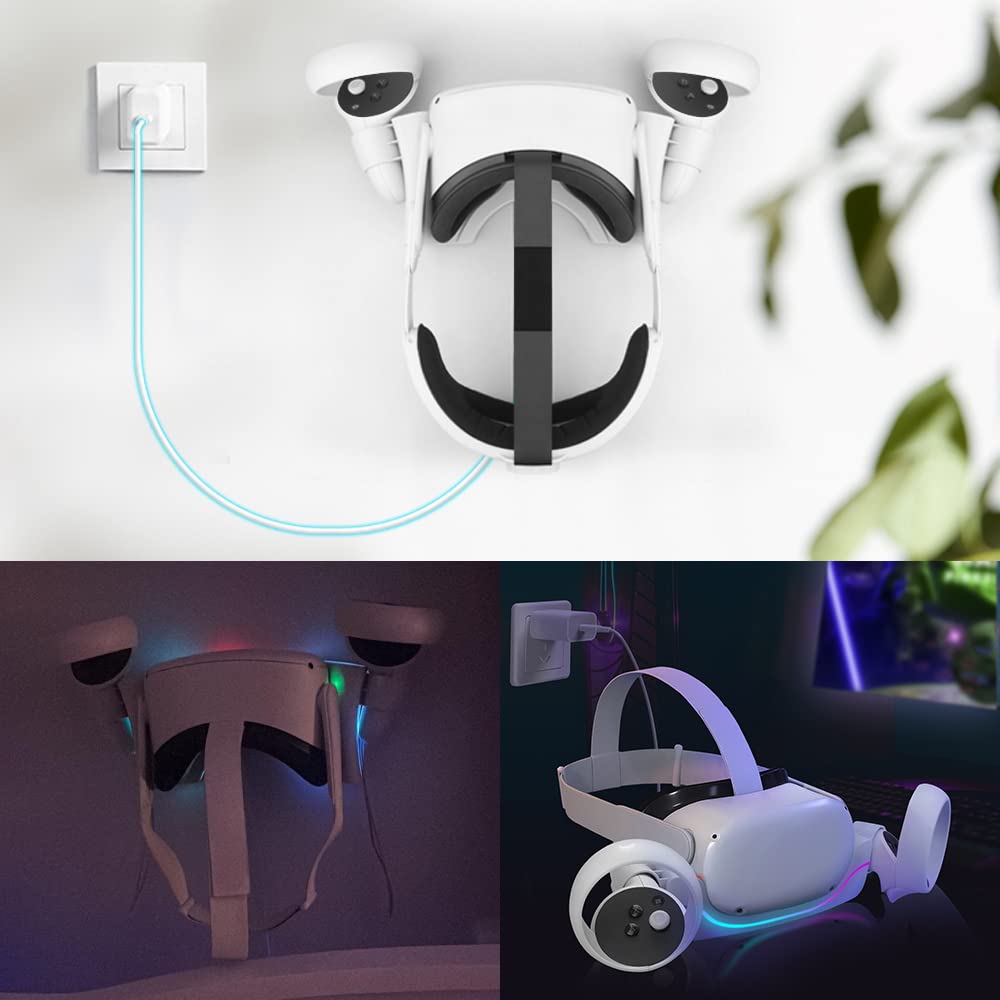 Vakdon Charging Dock Compatible with Oculus/Meta Quest 2, VR Headset Wall Mount Charging Station, High Speed Charging Stand for Quest 2 with Charging Port and LED Indicator, USB-C Link Cable (White)