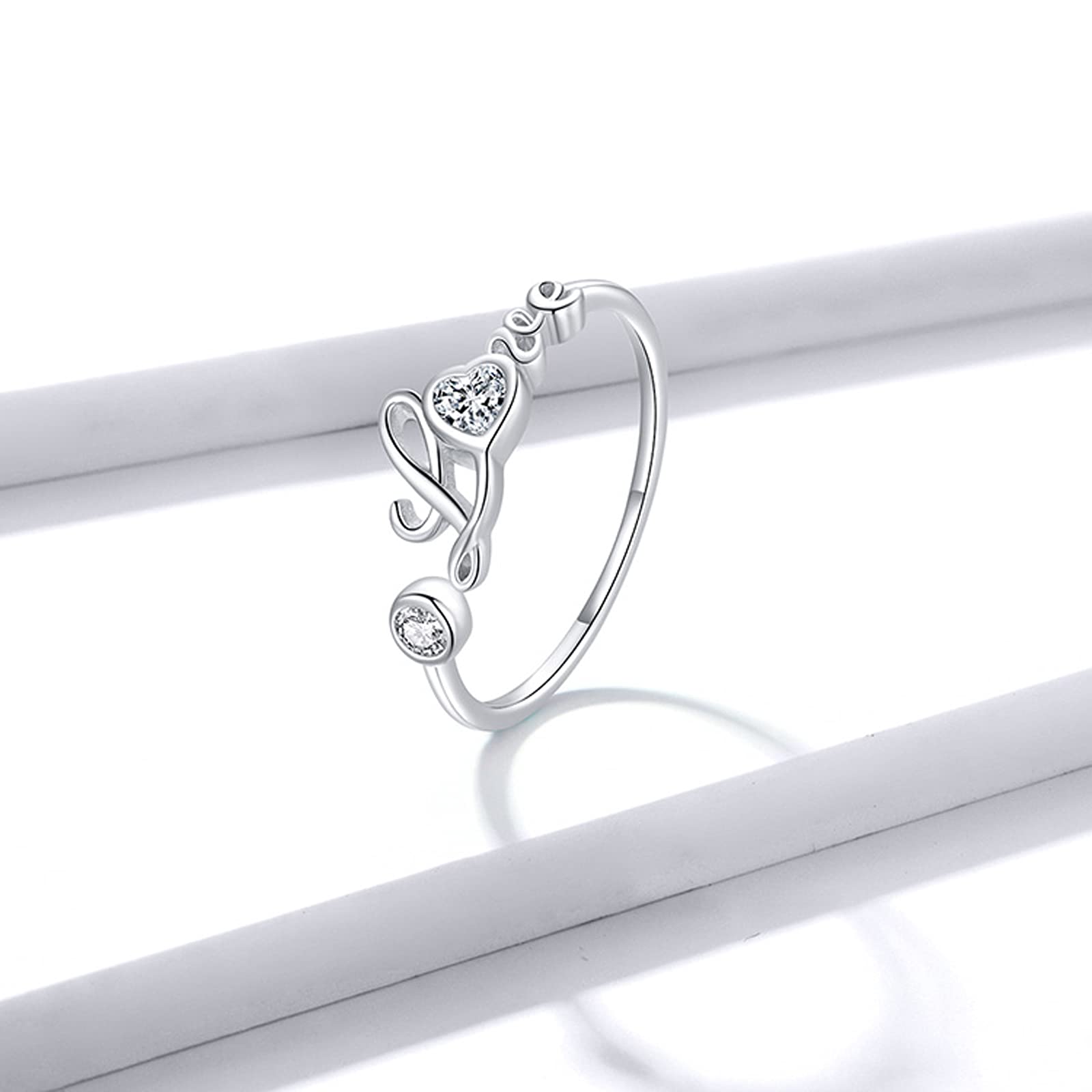 XOYOYZU 925 Sterling Silver Boat Anchor Blue Cubic Zircon CZ Ring Expandable Open Rings Adjustable Women Jewelry (Love ring)