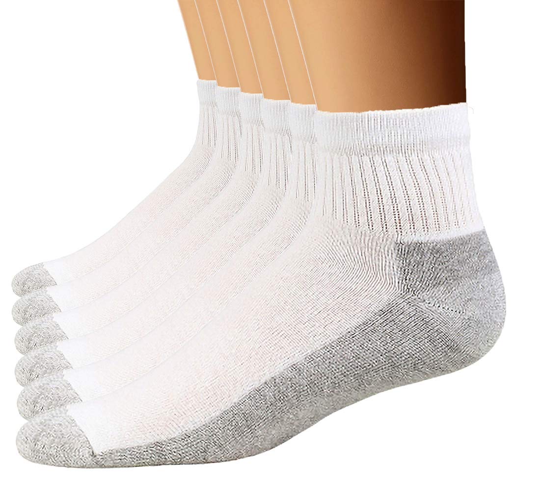 RBMelchi Men's Performance Athletic Quarter Socks for Running, Training & Hiking (6 Pack) (9-11, White)