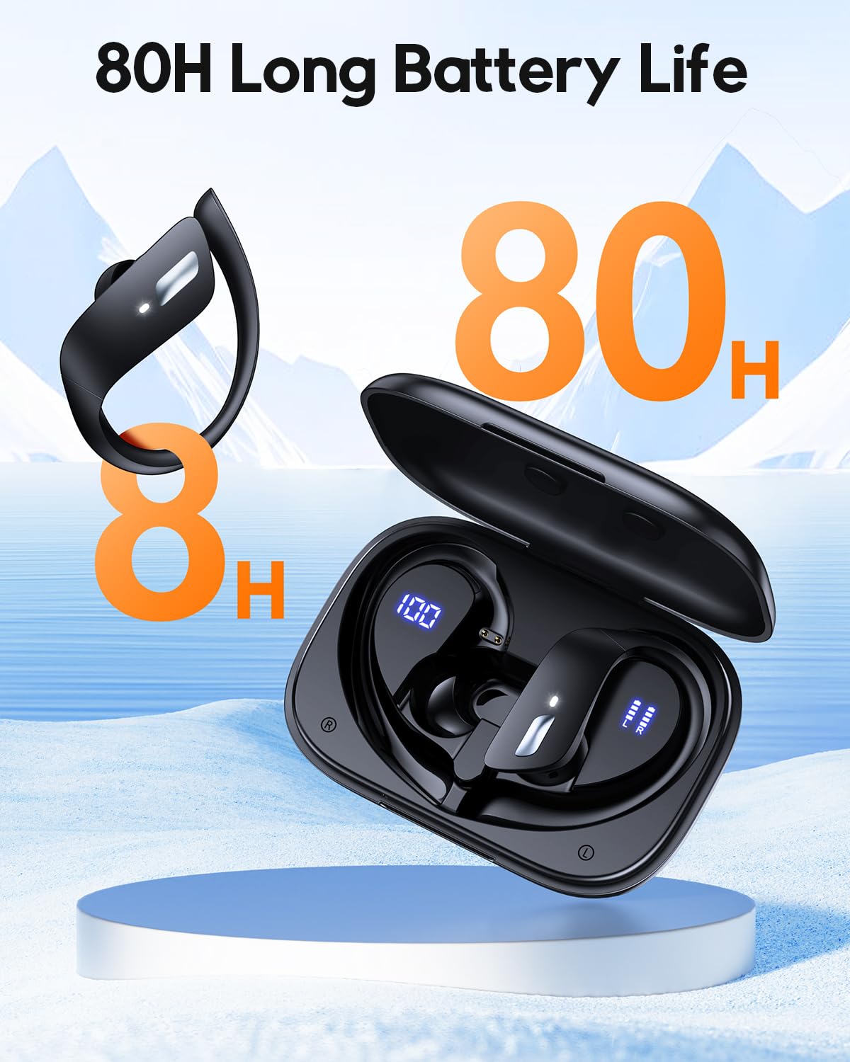 TAGRY Bluetooth Earbuds with 80Hrs Playtime, IPX7 Waterproof, Microphone - For Sport, Running, Phone, PC