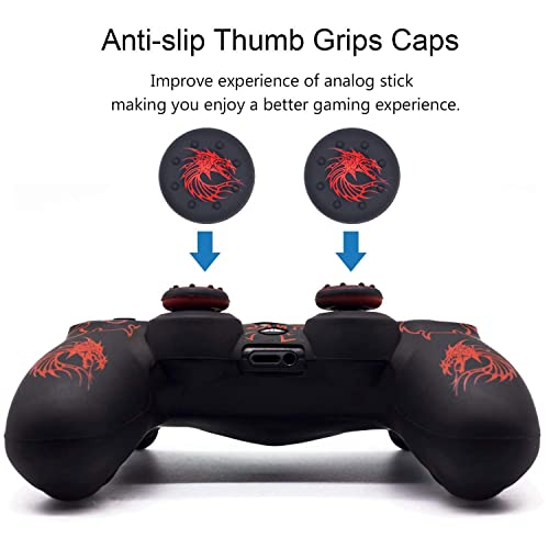 Skin for PS4 Controller, BRHE Anti-Slip Grip Silicone Cover Protector Case Compatible with PS4 Slim/PS4 Pro Wireless/Wired Gamepad Controller with 2 Dragon Carving Thumb Grip Caps