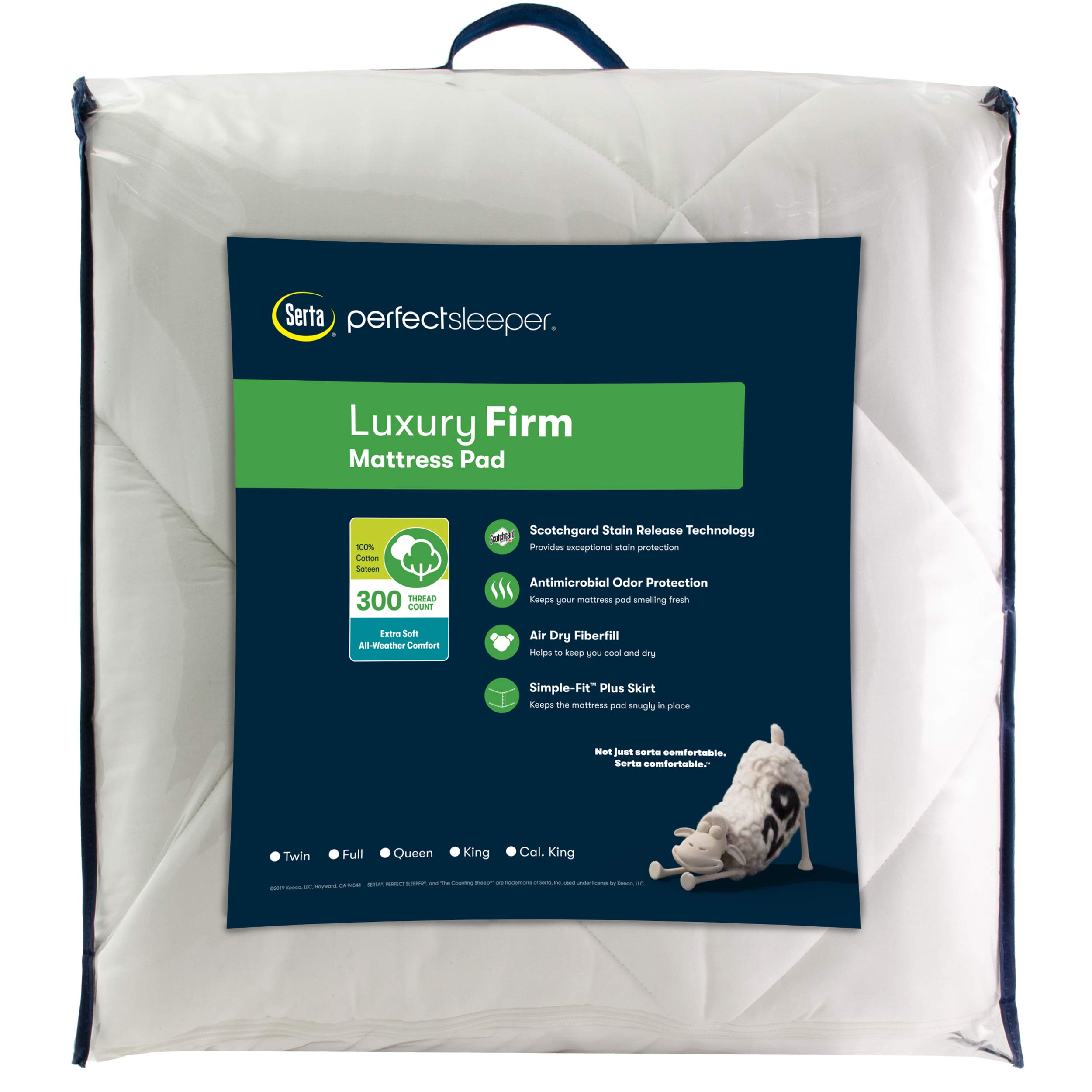 Serta Luxury Firm Fiber Fill Cooling Fitted Mattress Pad Cover, Cal King, White