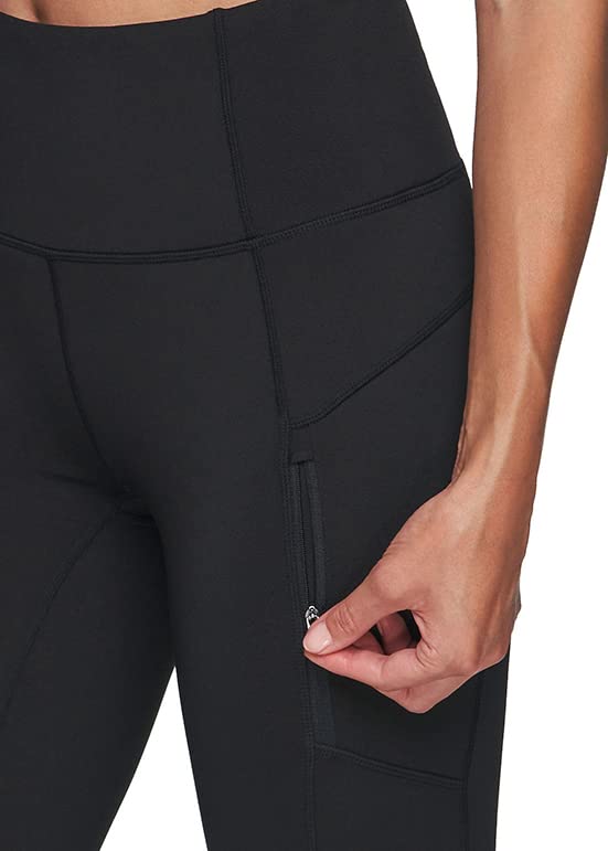 RBX Women's Fleece Lined Legging with Zip Pockets Full Length Outdoor Fleece Legging Zipper Pocket Solid Black S