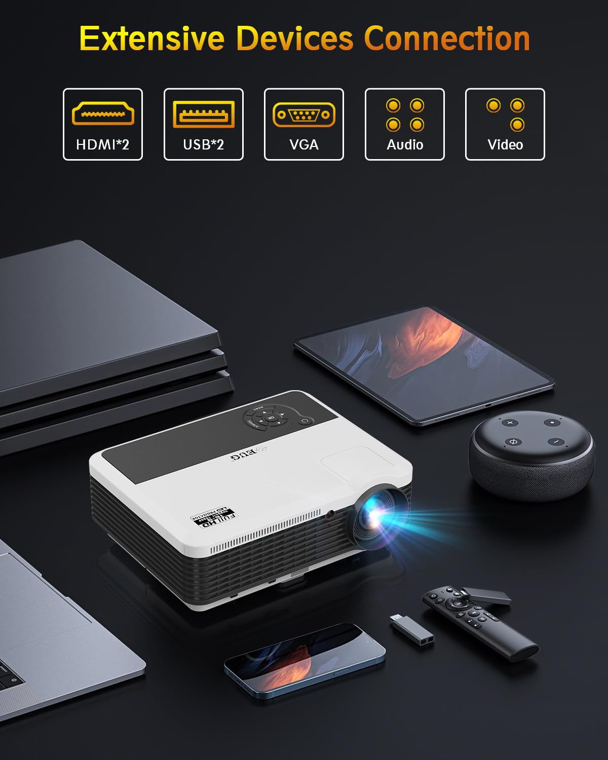 ZCGIOBN Mini 4K Projector Auto Focus Auto Keystone, Native 1080P Smart Projectors WiFi 6 and Bluetooth, Portable Movie Outdoor Projector Android OS for 5000+ Apps Netflix Prime Video, 2+16G Memory