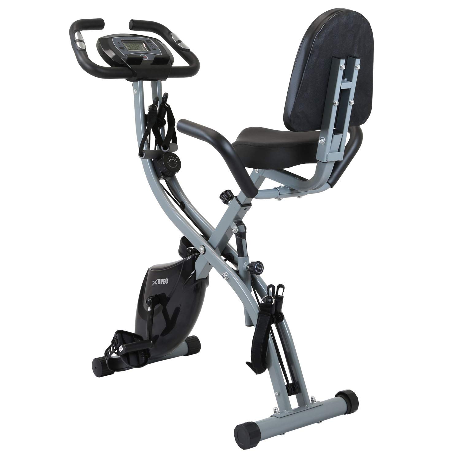 Xspec Recumbent Upright Indoor Cycling Bike, Foldable Exercise Bike with Resistance Bands and Phone/Tablet Holder,16-Level Magnetic Resistance, LCD Display Grey