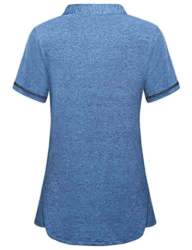 Workout Tops for Women Golf Tennis Polo Shirts Short Sleeve V Neck Loose Fit Plain Yoga T-Shirts Blue