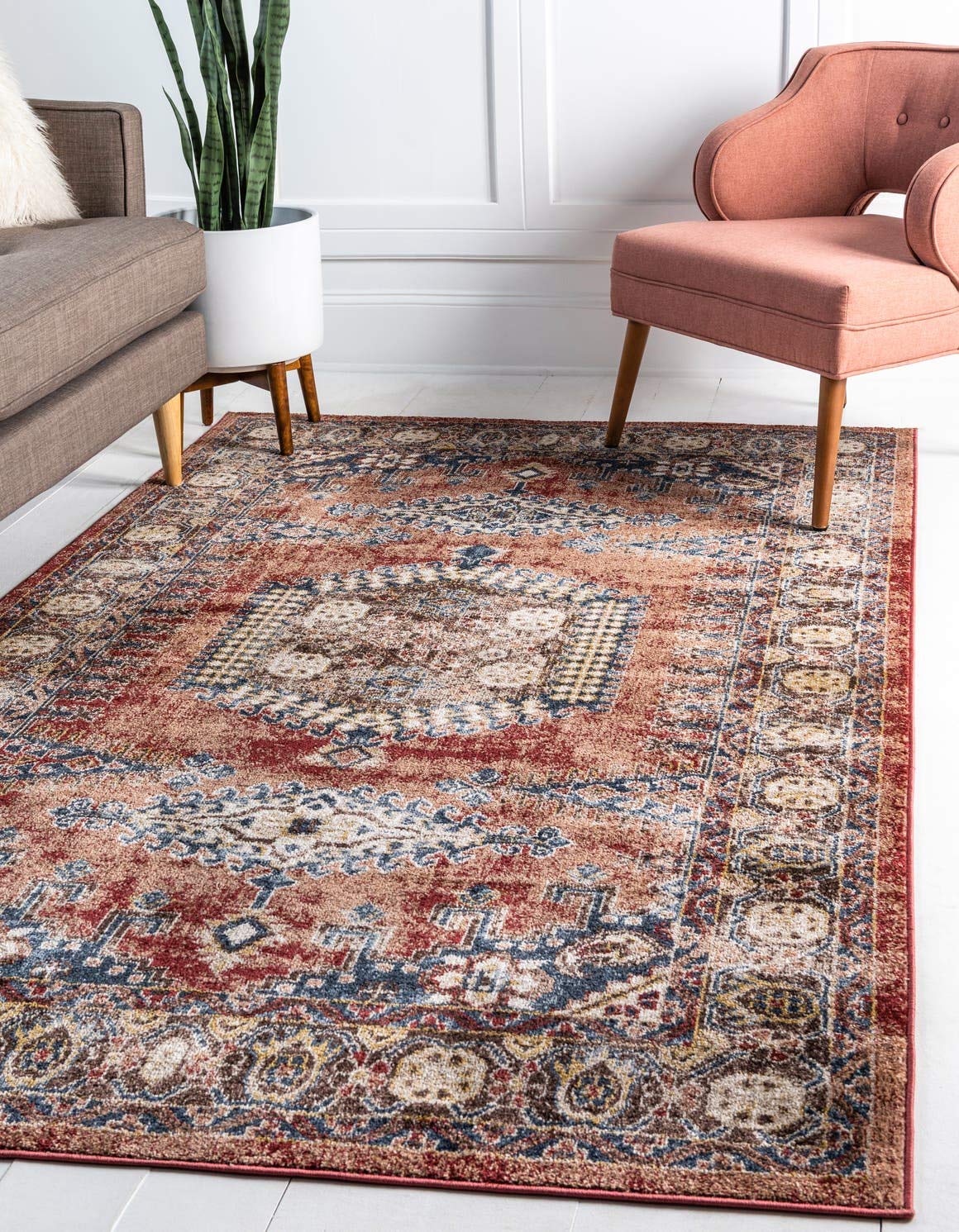 Unique Loom Utopia Collection Area Rug - Larissa (3' 3" x 5' 3" Rectangle, Terracotta/ Blue)
