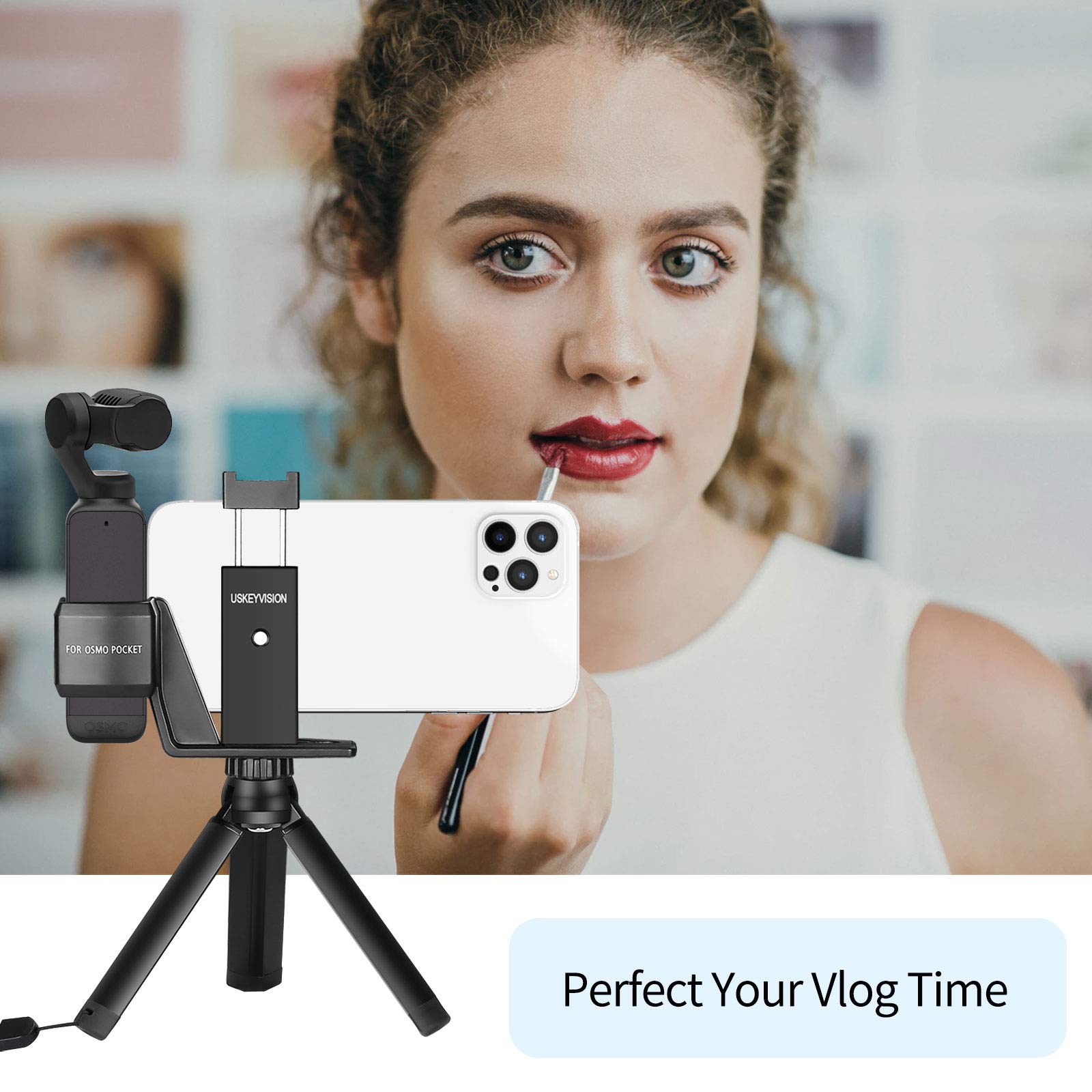 USKEYVISION Pocket Camera Mount Kit for DJI Osmo Pocket 2/1, Mount Combo for DJI Osmo Pocket 2/1 Smartphone Handheld Holder Clip w/Tripod Cold Shoe Thread Hand Strap (UVOP-A1)