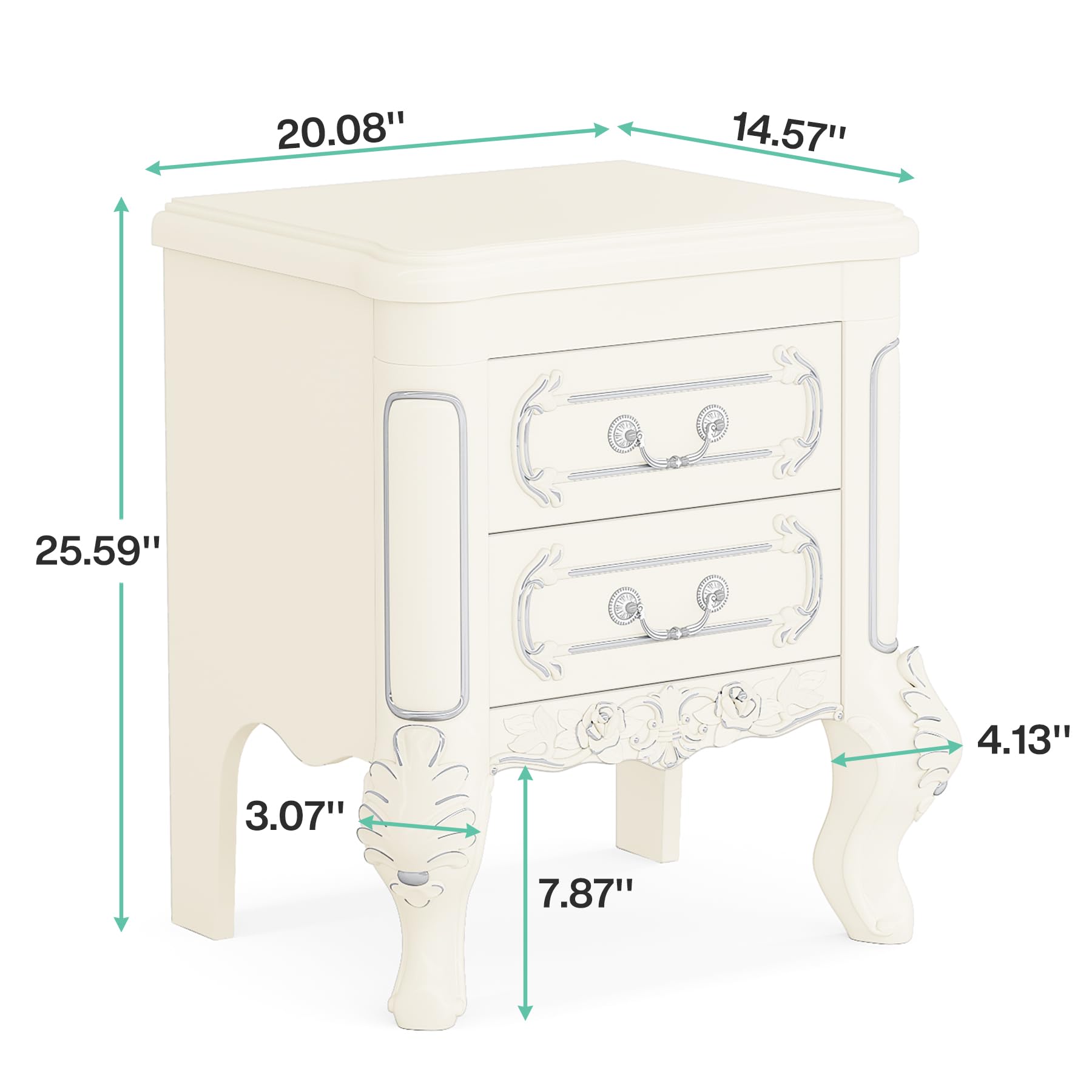 Tribesigns White Nightstand, End Table with 2 Drawers, Carved Bedside Tables, Side Table for Bedroom, Living Room, Classic Bedroom Furniture, Night Stand(1PC