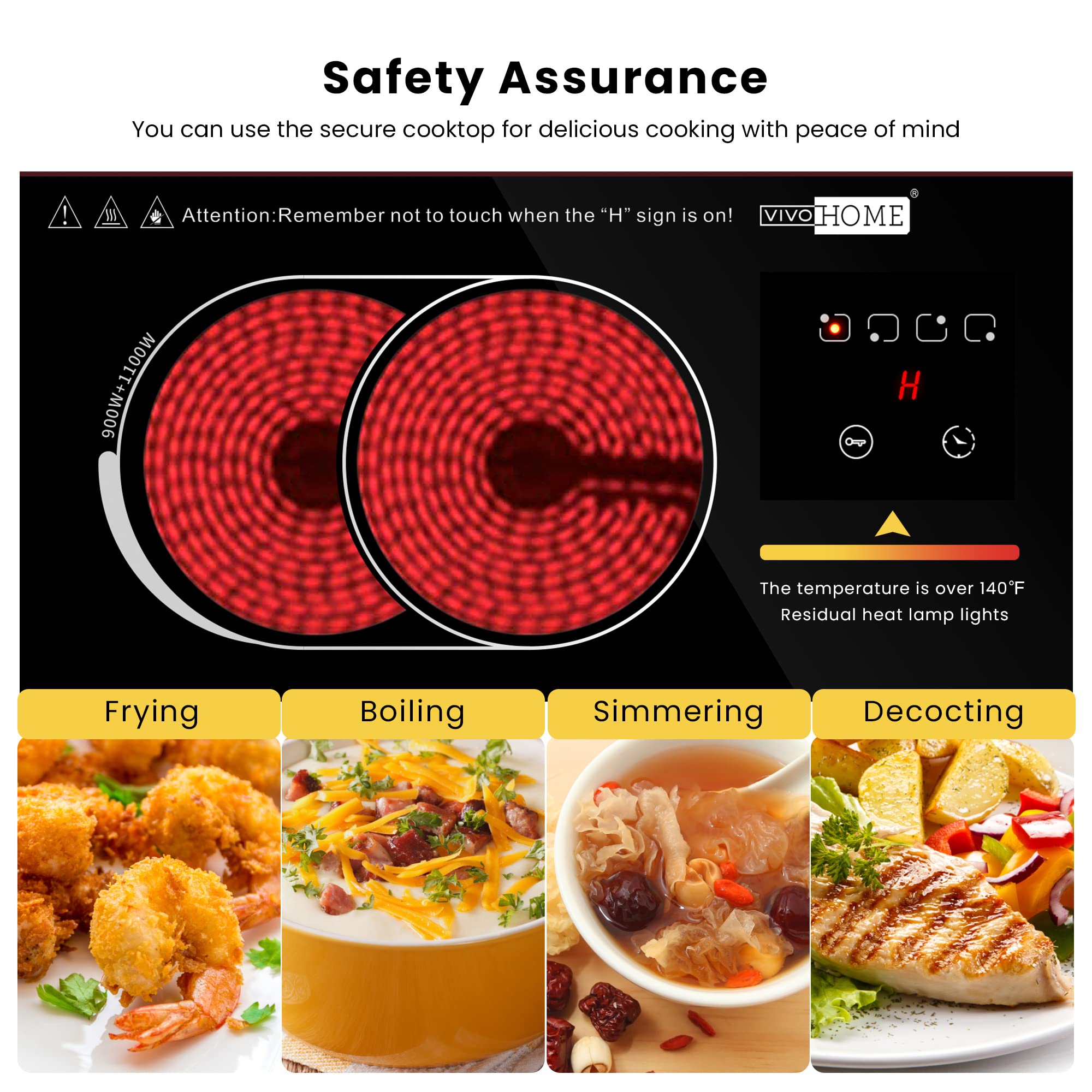 VIVOHOME 29 Inch 4 Burner 7400W Electric Radiant Cooktop with 5 Heating Level and 90-min Timer, Black