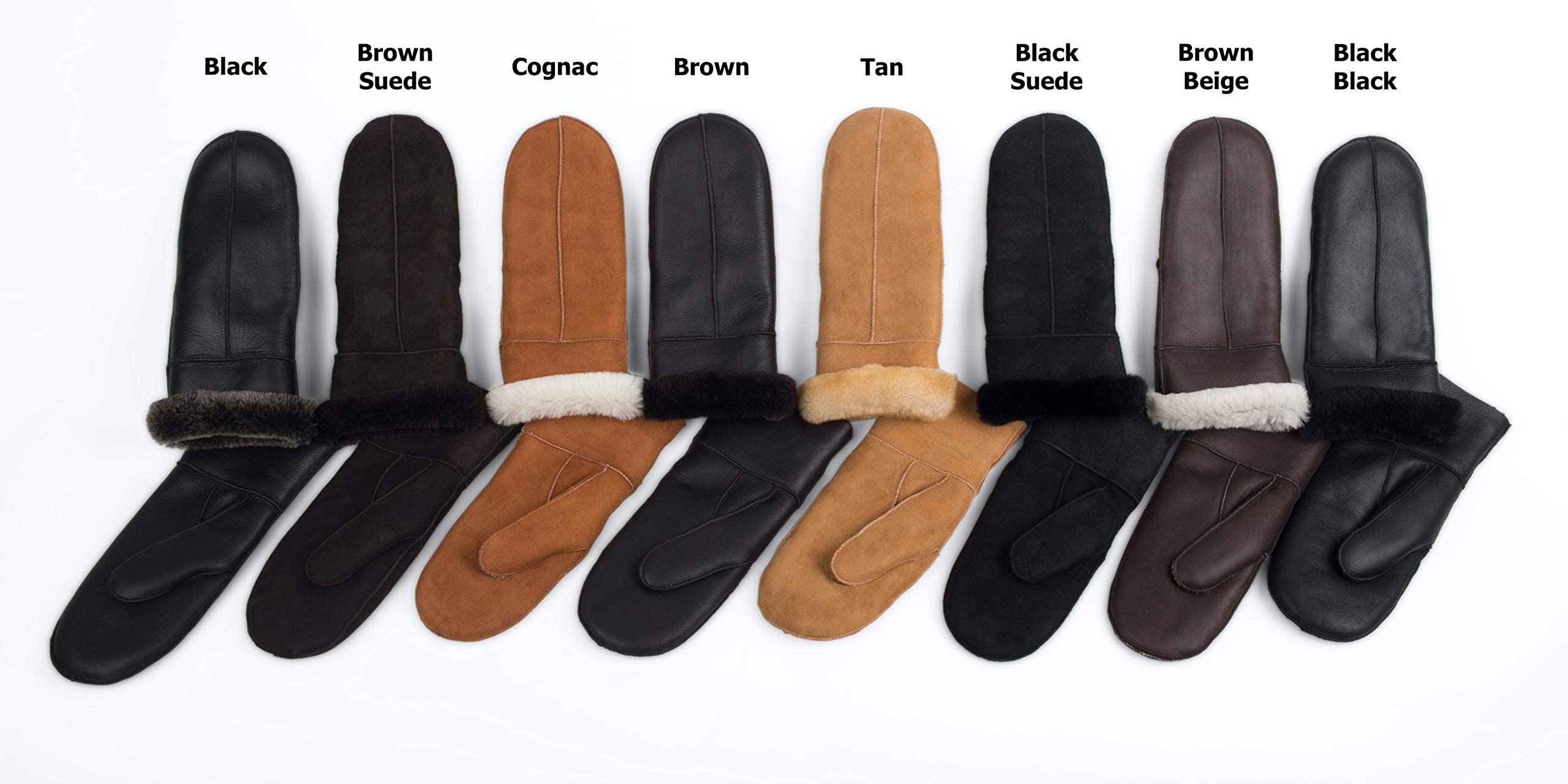 Zavelio Women's Premium Shearling Sheepskin Leather Fur Mittens Black Medium