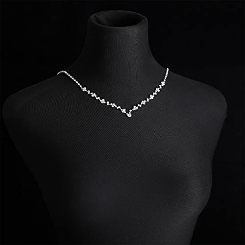 Yean Bride Silver Bridal Necklace Earrings Set Crystal Wedding Jewelry Set Rhinestone Choker Necklace for Women (A-Silver)