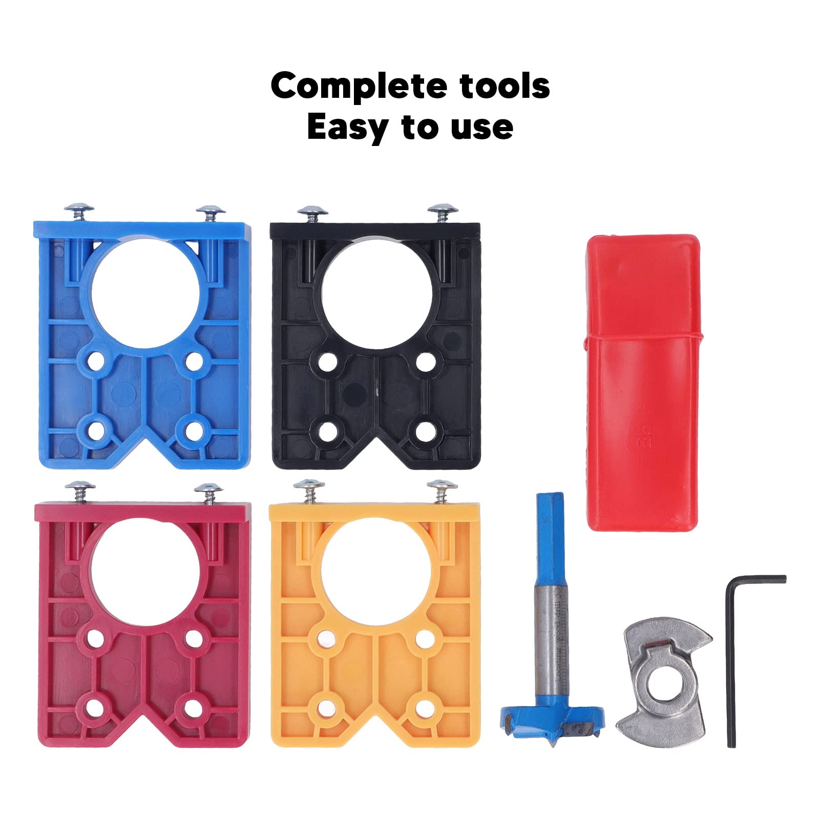 Syrisora Hinge Jig Kit Blue Red Yellow Black 35mm Drill Guide Woodworking Hole Opener for Door Cabinet