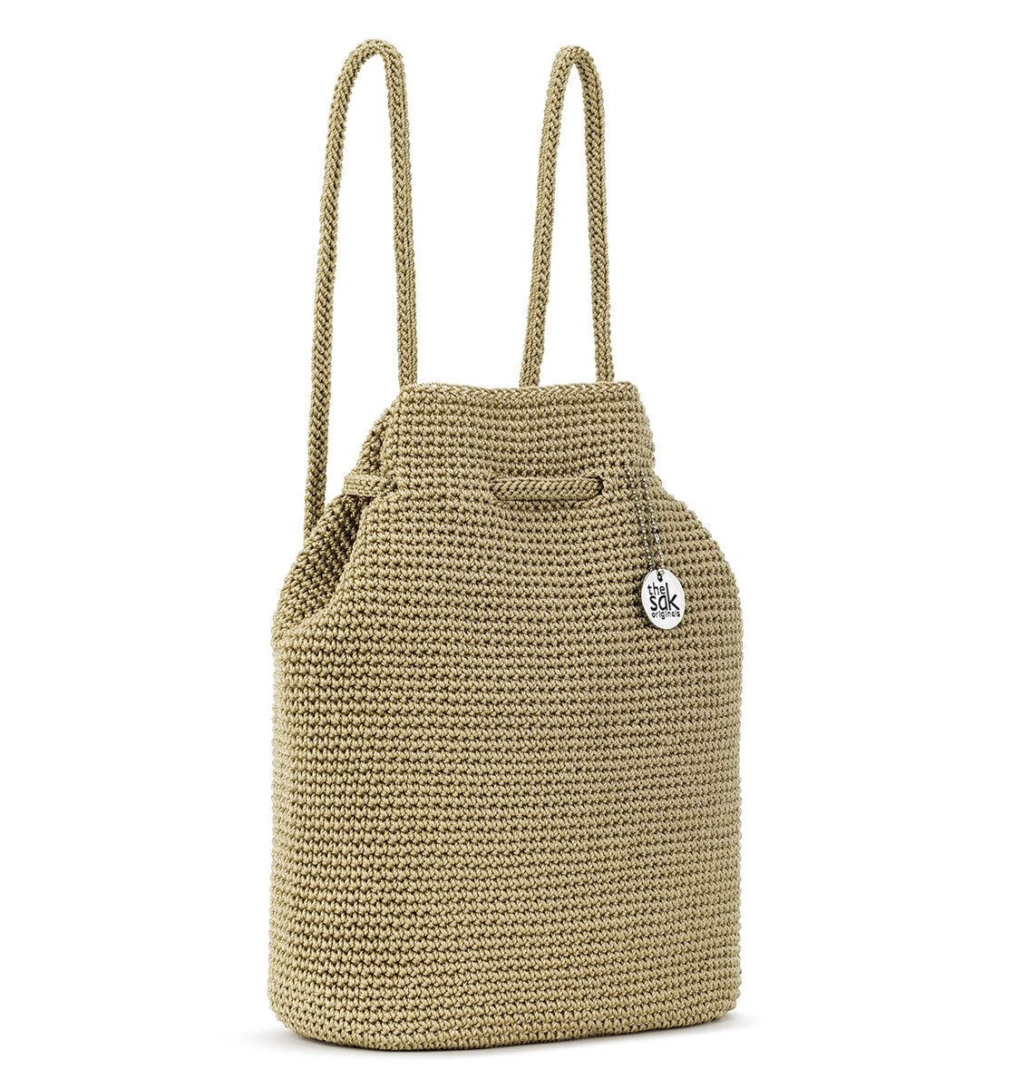 The Sak Dylan Backpack in Crochet, Roomy Bag with Dual Straps, Bamboo