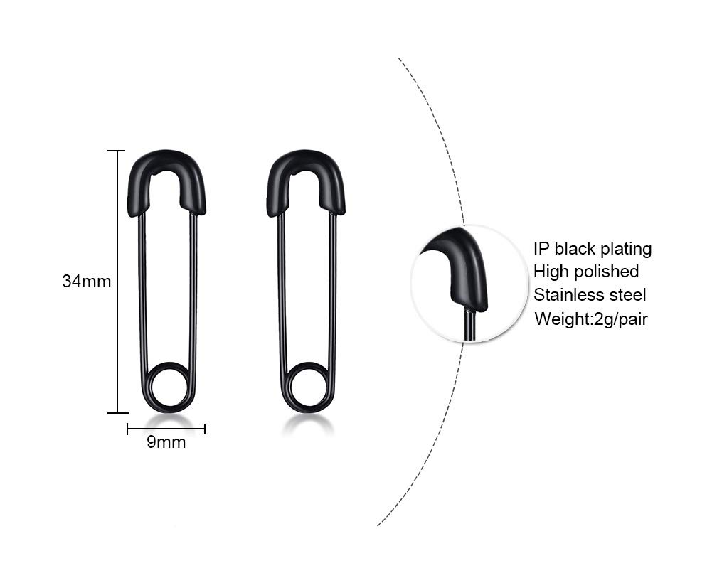 Stainless Steel Stylish Cartilage Earrings Punk Goth Safety Pin Earrings for WomenSleeper Hoops Black
