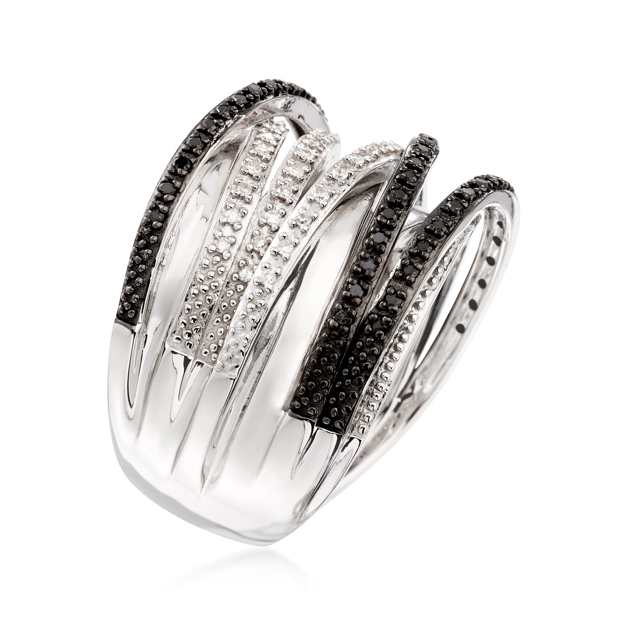 Ross-Simons 0.30 ct. t.w. Black and White Diamond Highway Ring in Sterling Silver. Size 9